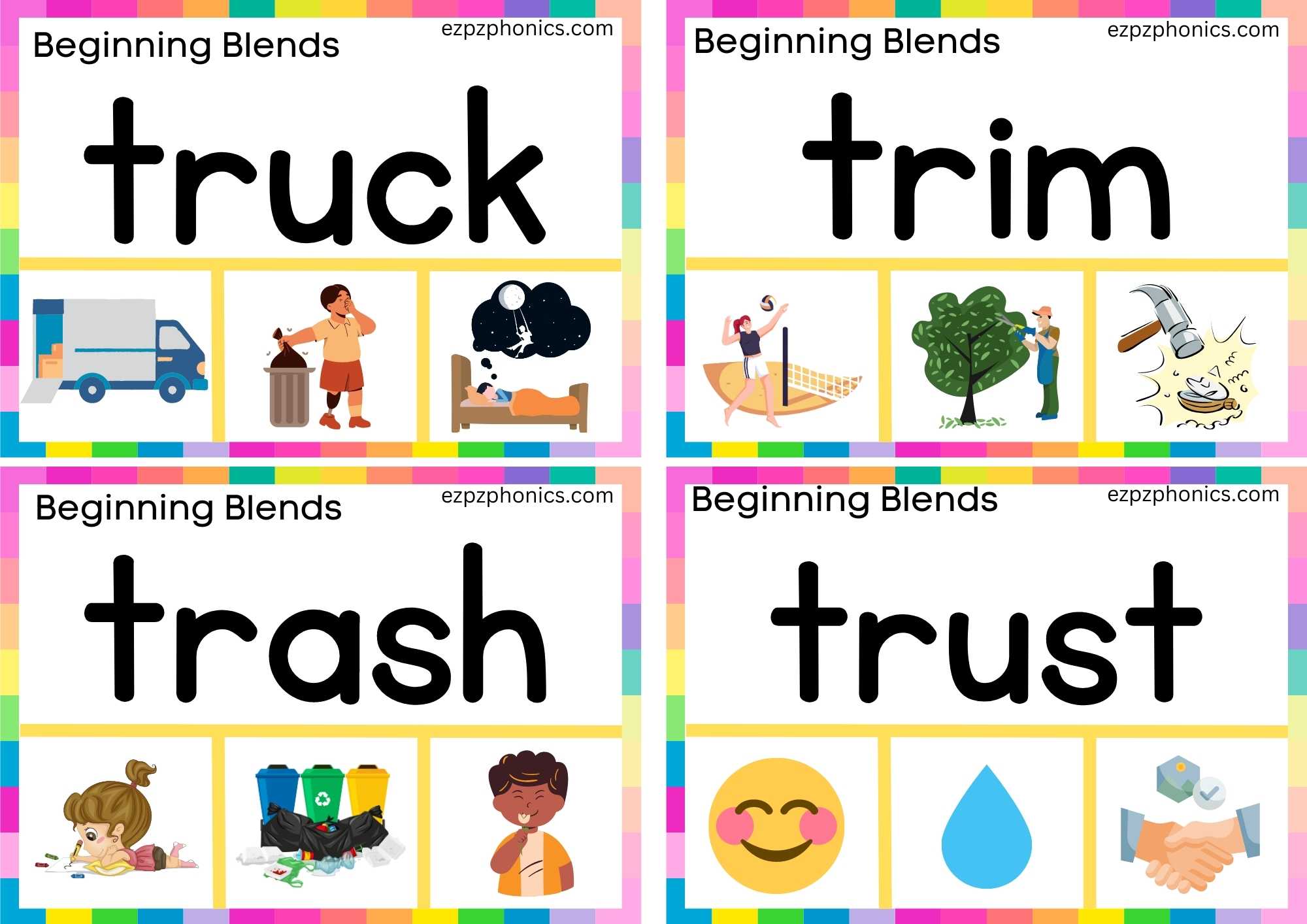 TR Beginning Blends Clip Cards Read The Words And Clip The Correct ...