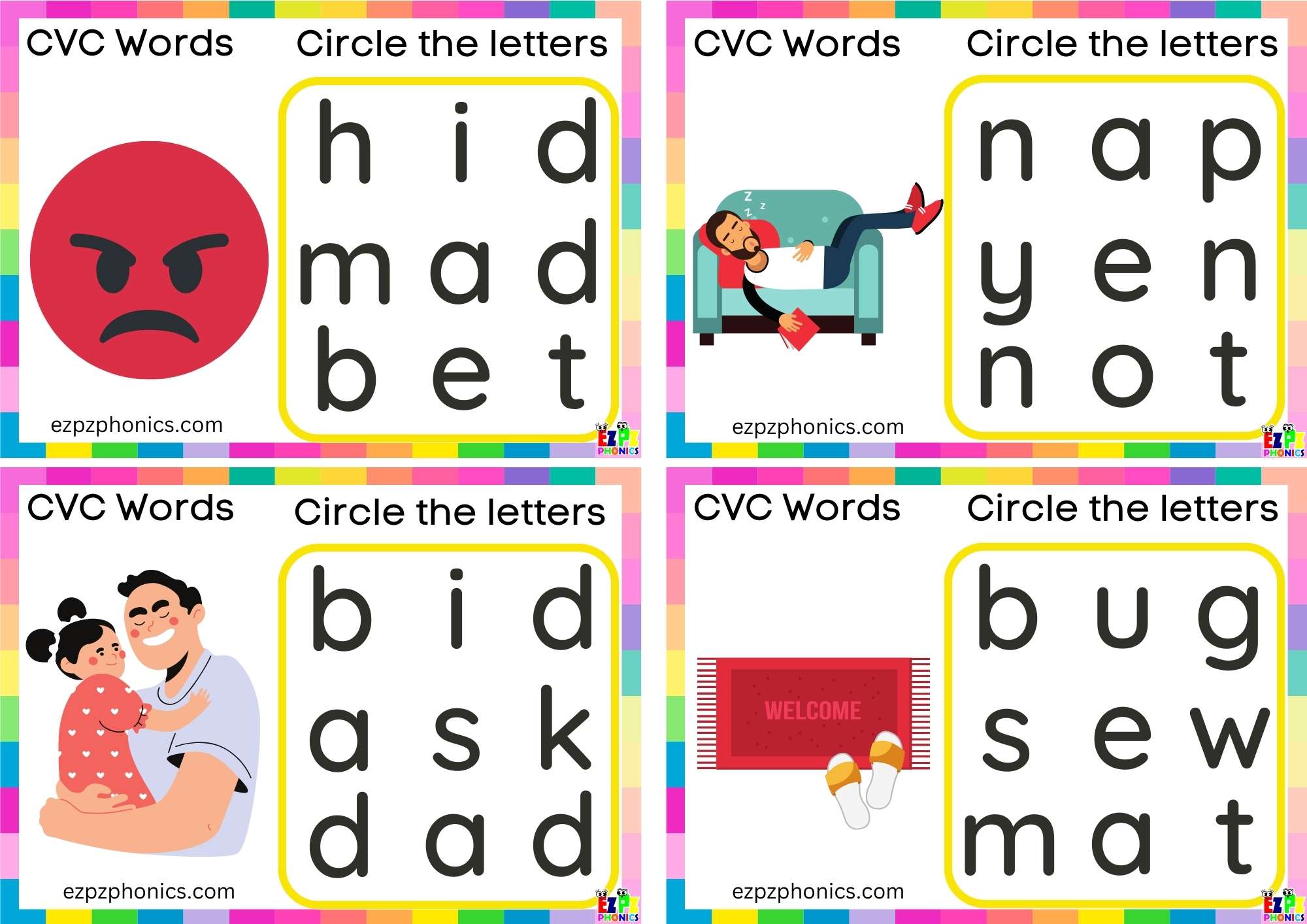 A Short Vowel Sound CVC Words - ezpzphonics.com