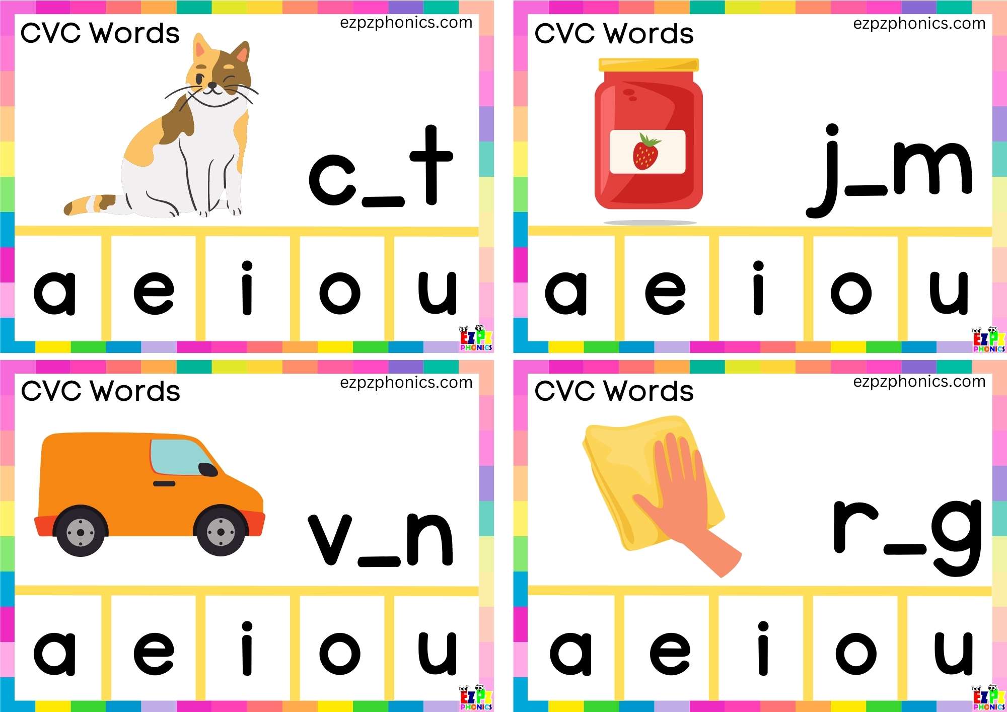 A Short Vowel Sound CVC Words - ezpzphonics.com
