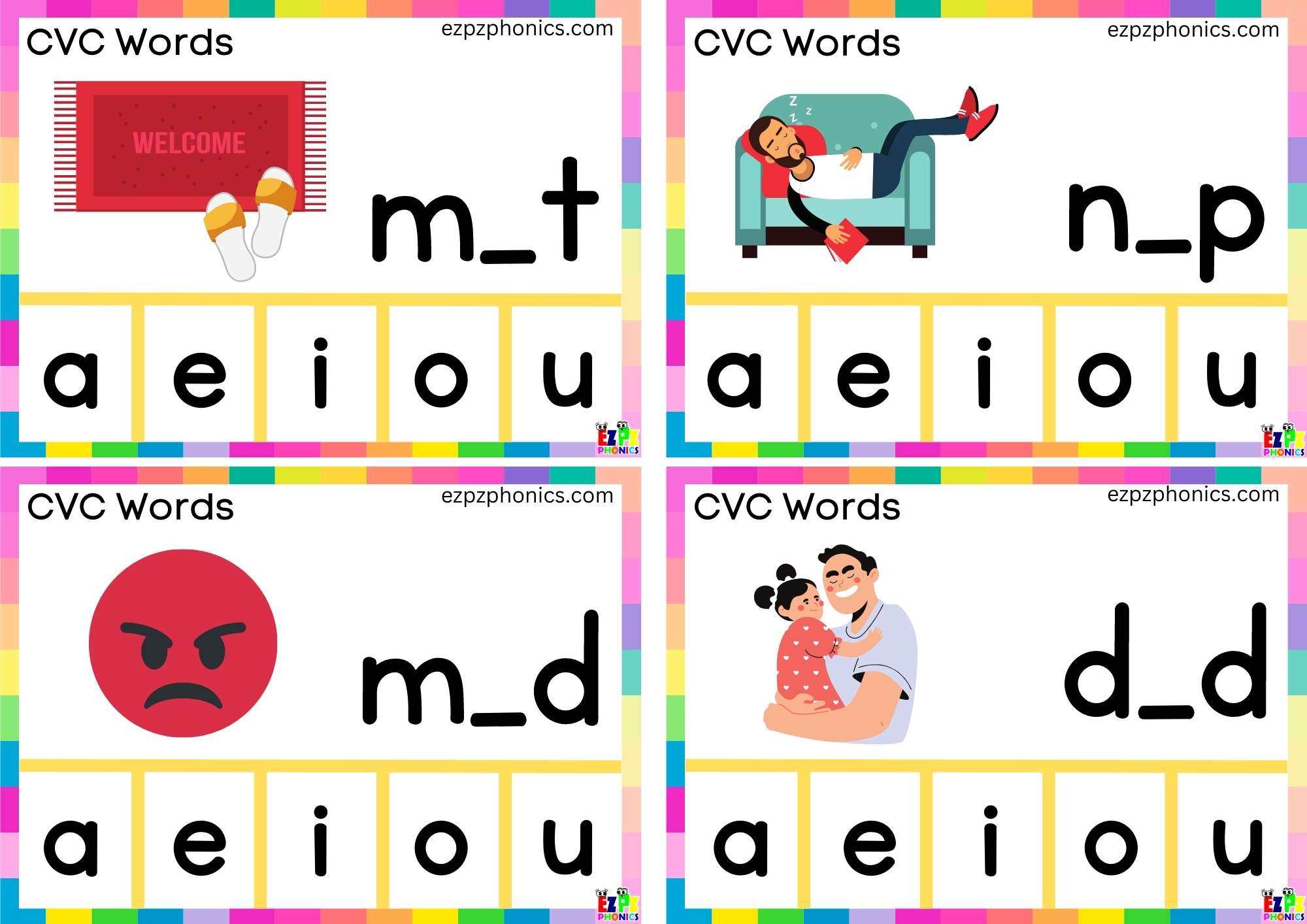A Short Vowel Sound CVC Words - ezpzphonics.com