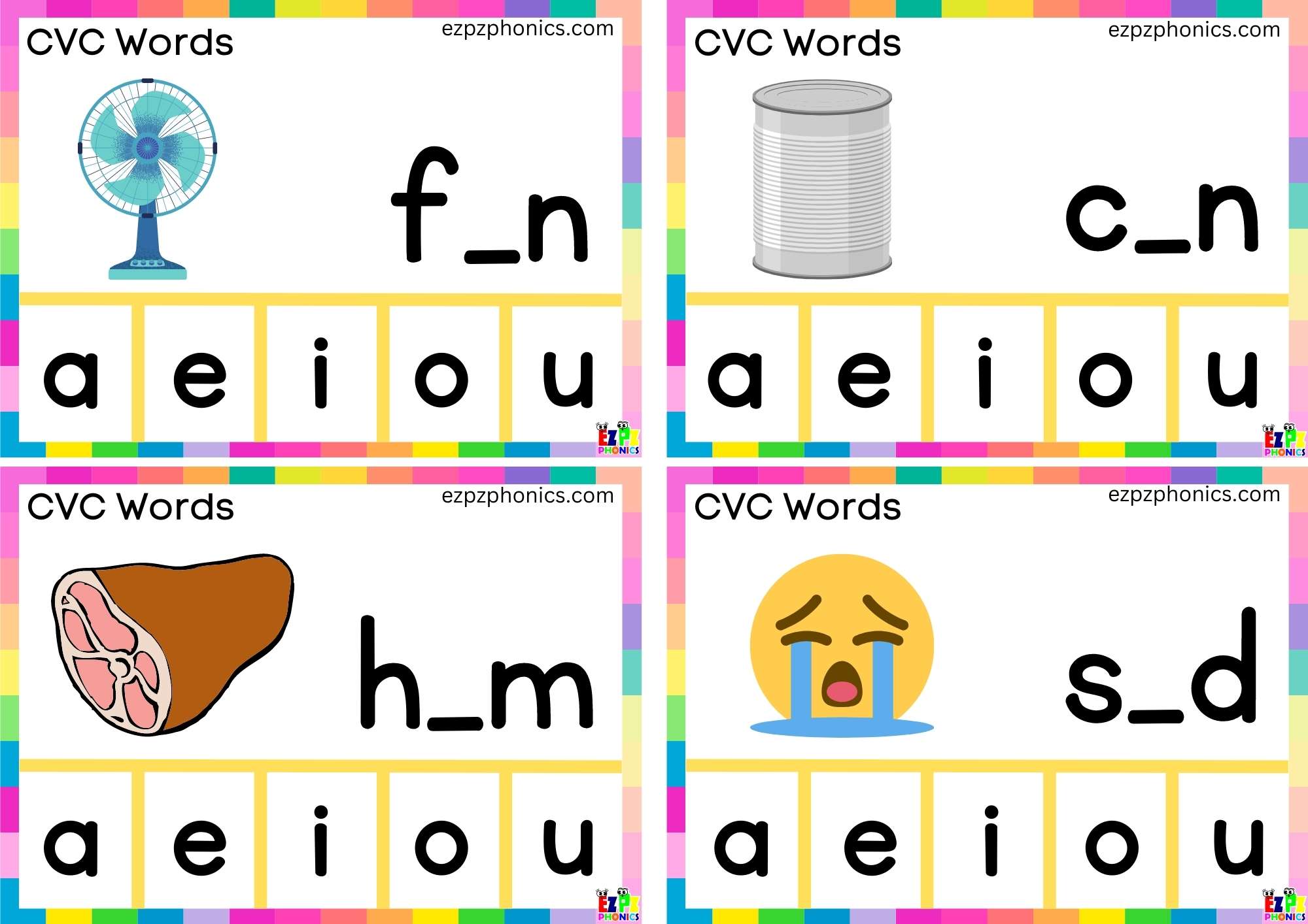 A Short Vowel Sound CVC Words - ezpzphonics.com