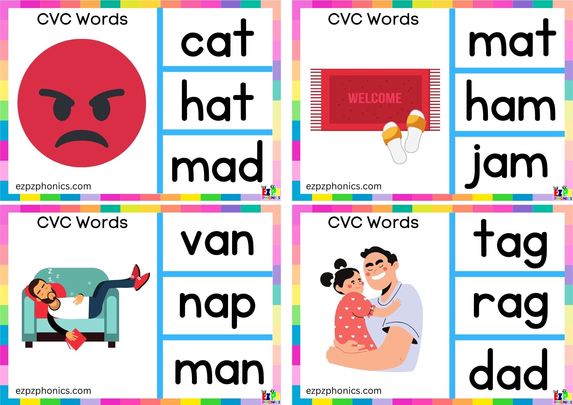 A Short Vowel Sound CVC Words - ezpzphonics.com