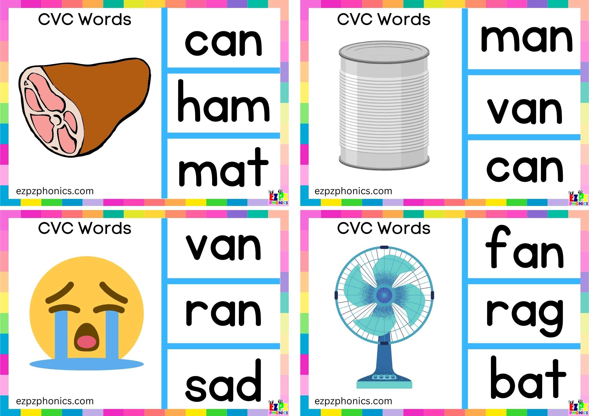 A Short Vowel Sound CVC Words - ezpzphonics.com
