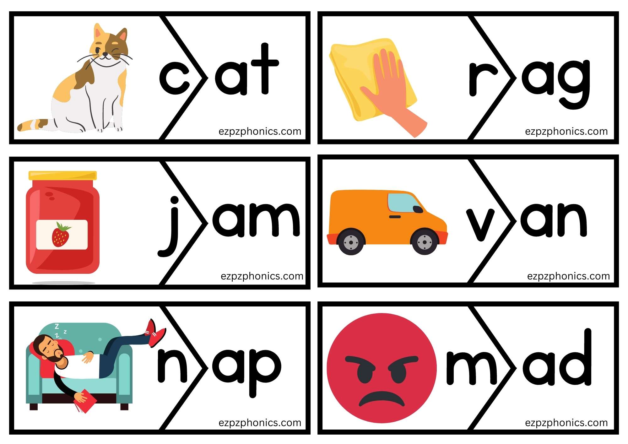 A Short Vowel Sound CVC Words - ezpzphonics.com