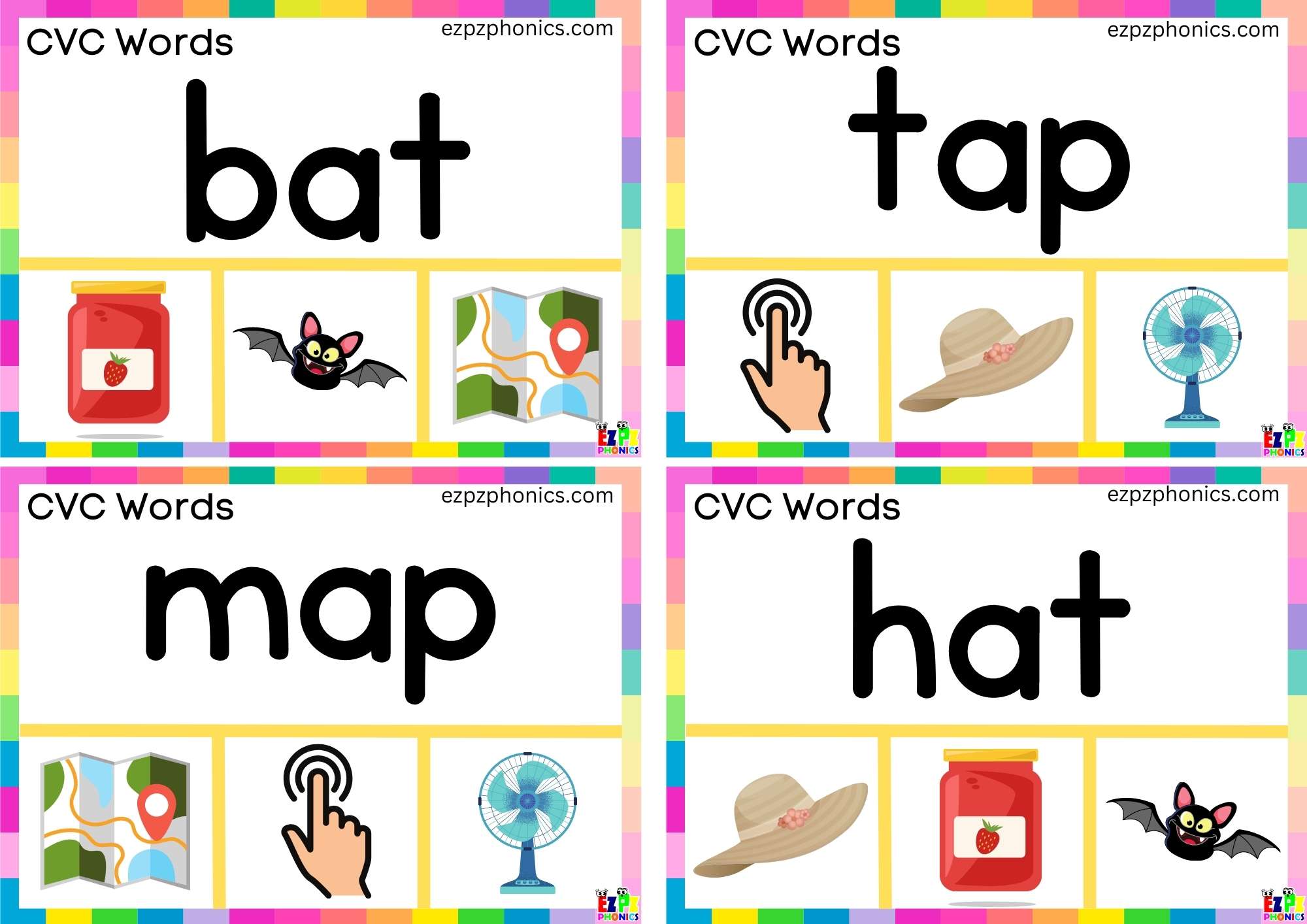 A Short Vowel Sound CVC Words - ezpzphonics.com
