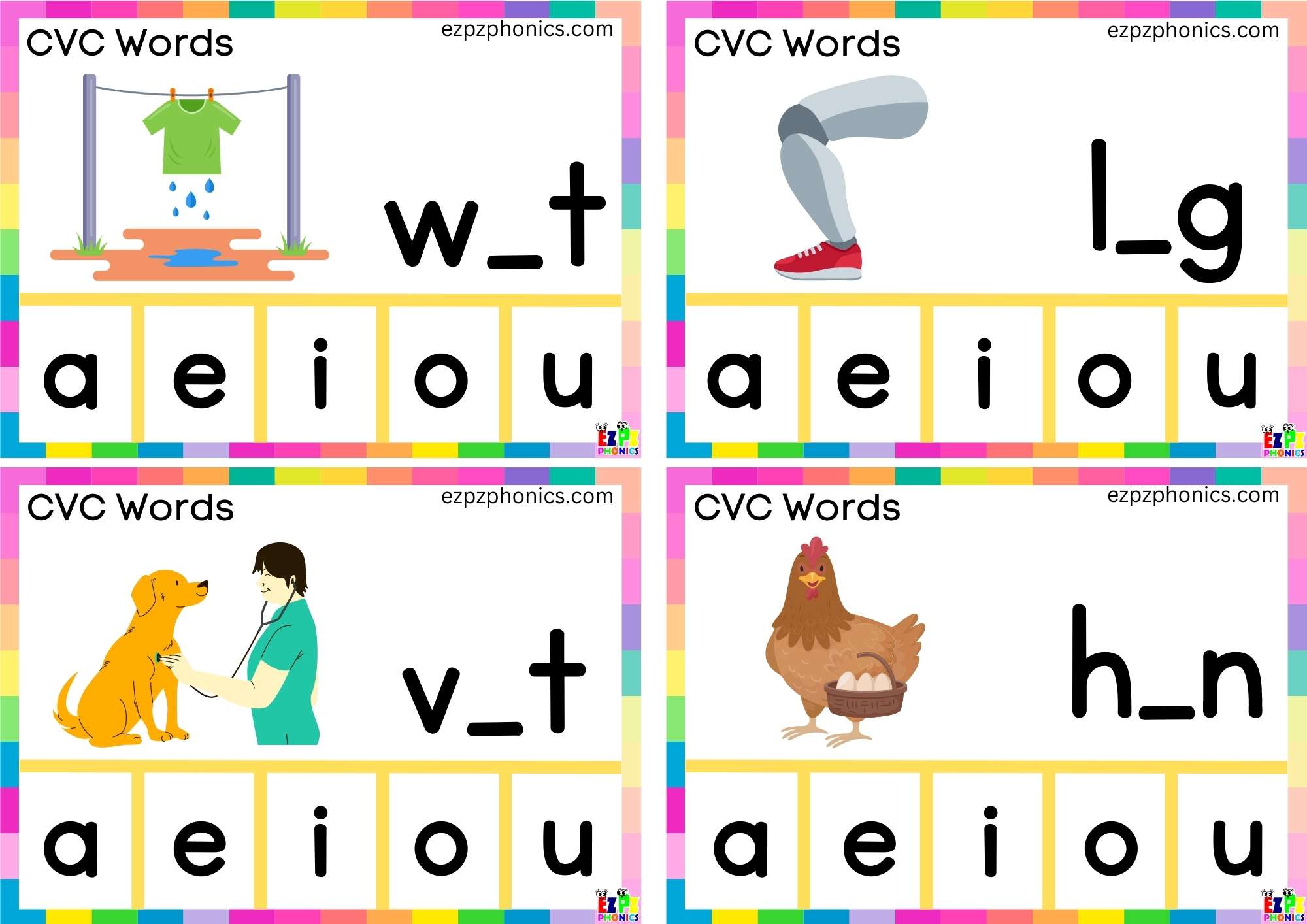 E Short Vowel Sound CVC Words - ezpzphonics.com