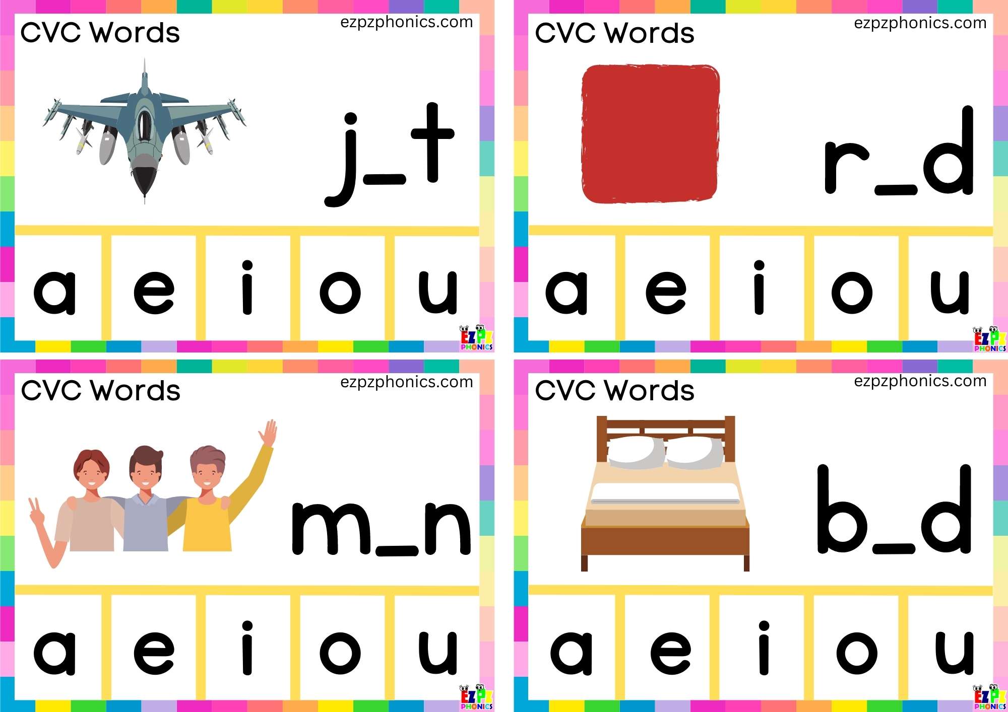 E Short Vowel Sound CVC Words - ezpzphonics.com