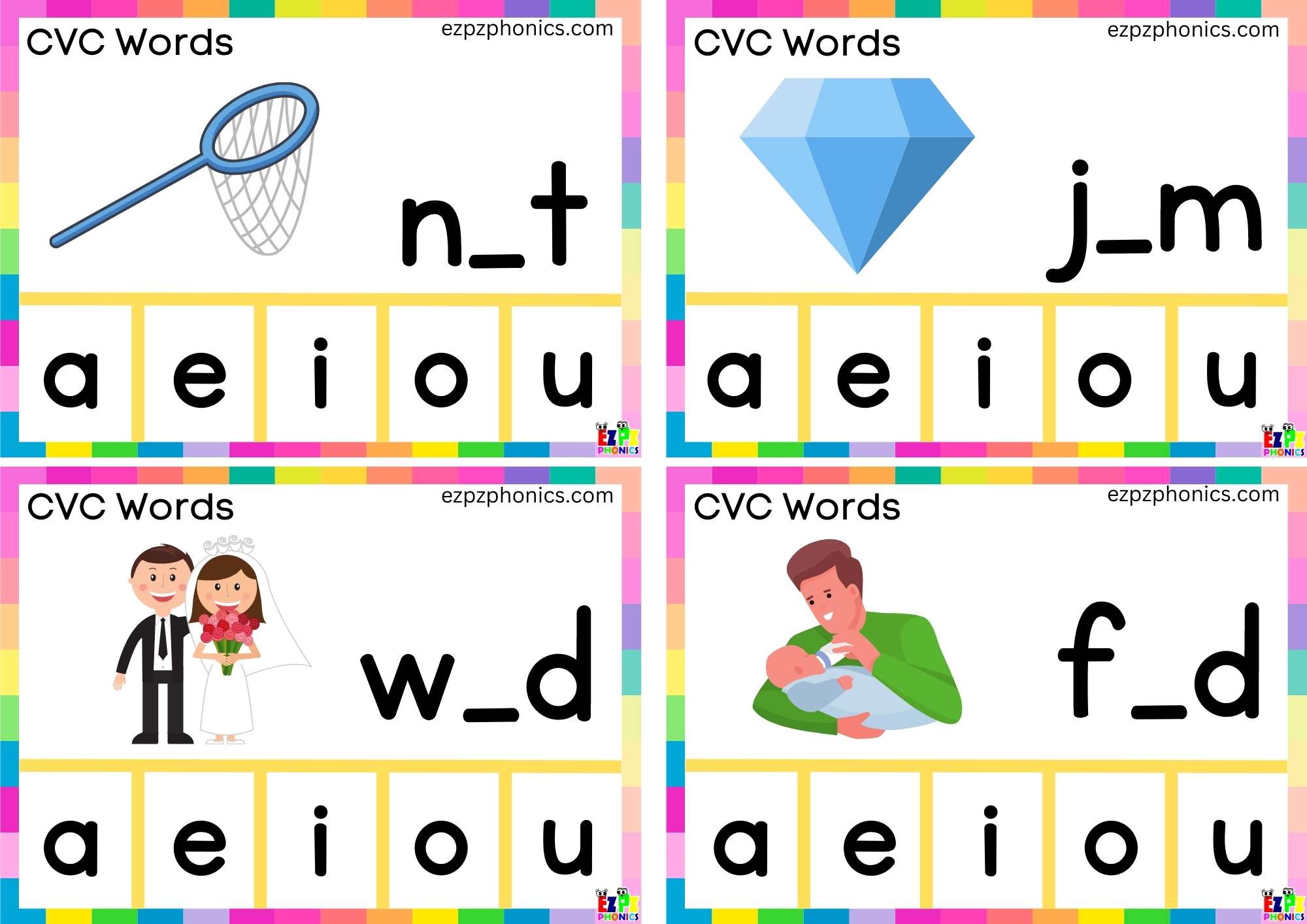 E Short Vowel Sound CVC Words - ezpzphonics.com