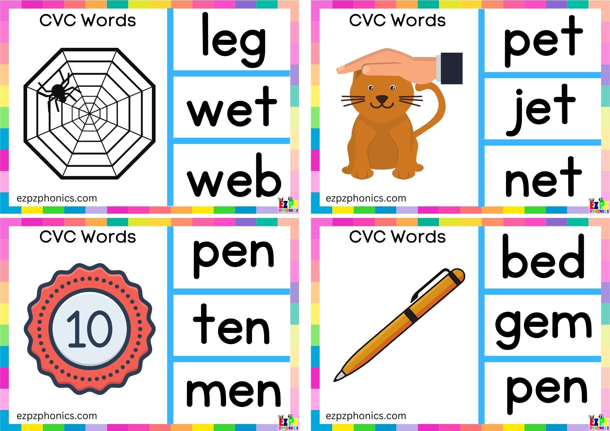 E Short Vowel Sound CVC Words - ezpzphonics.com
