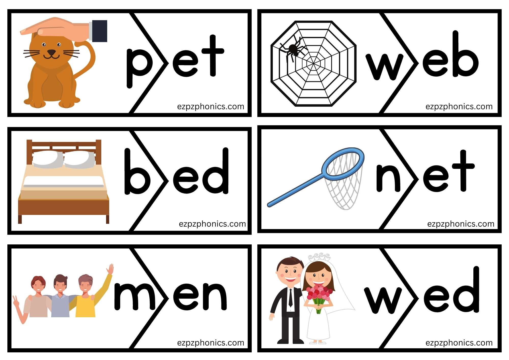 E Short Vowel Sound CVC Words - ezpzphonics.com