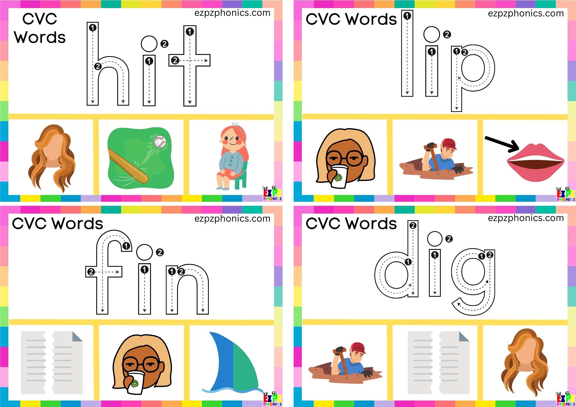 Short i Vowel CVC words Trace the letters and clip the correct image 3 ...