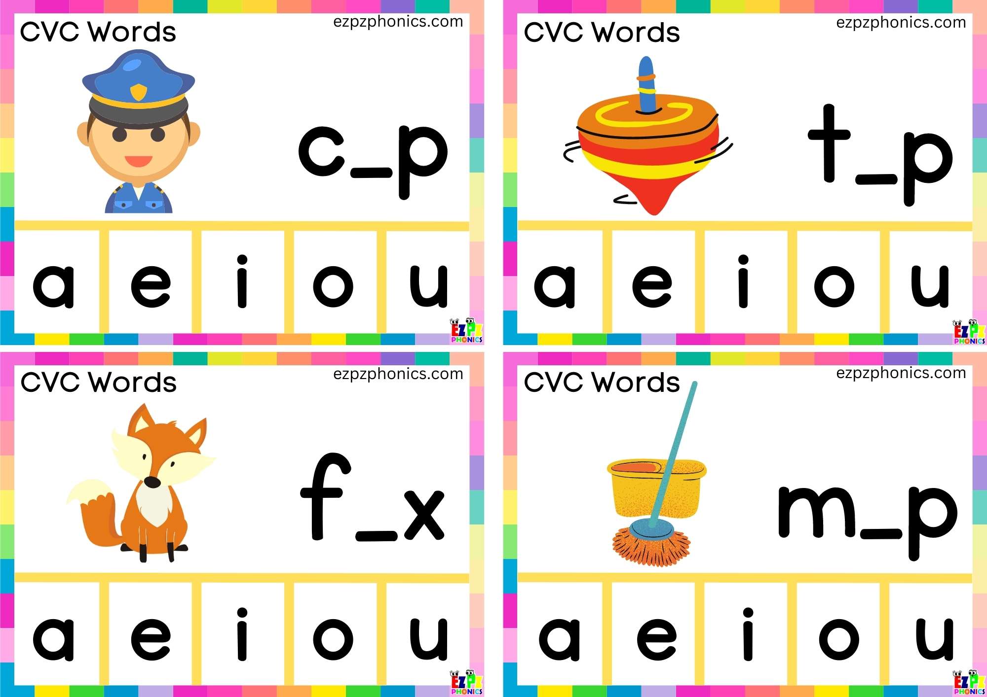 O Short Vowel Sound CVC Words - ezpzphonics.com