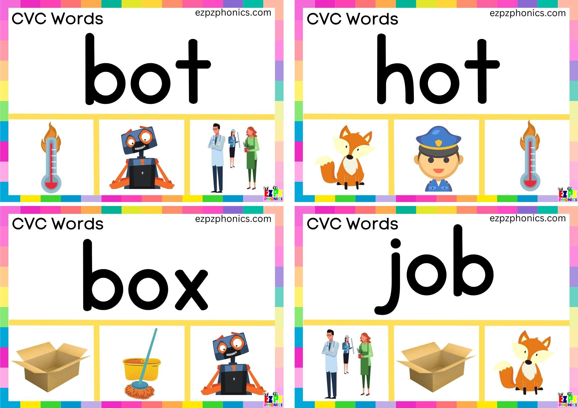 O Short Vowel Sound CVC Words - ezpzphonics.com
