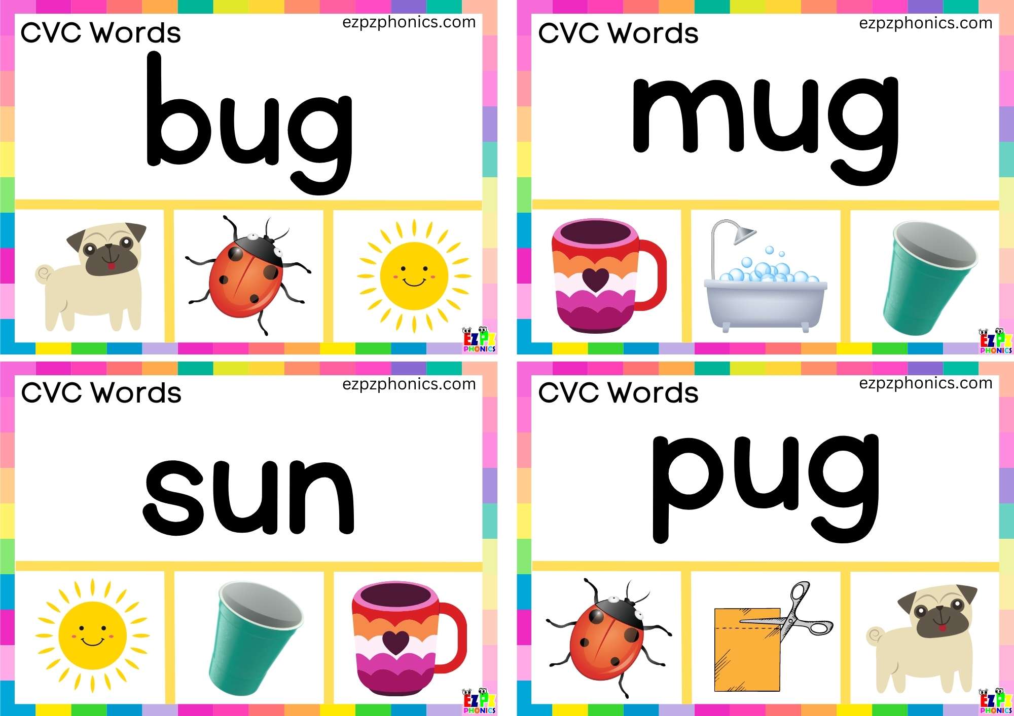U Short Vowel Sound CVC Words - ezpzphonics.com