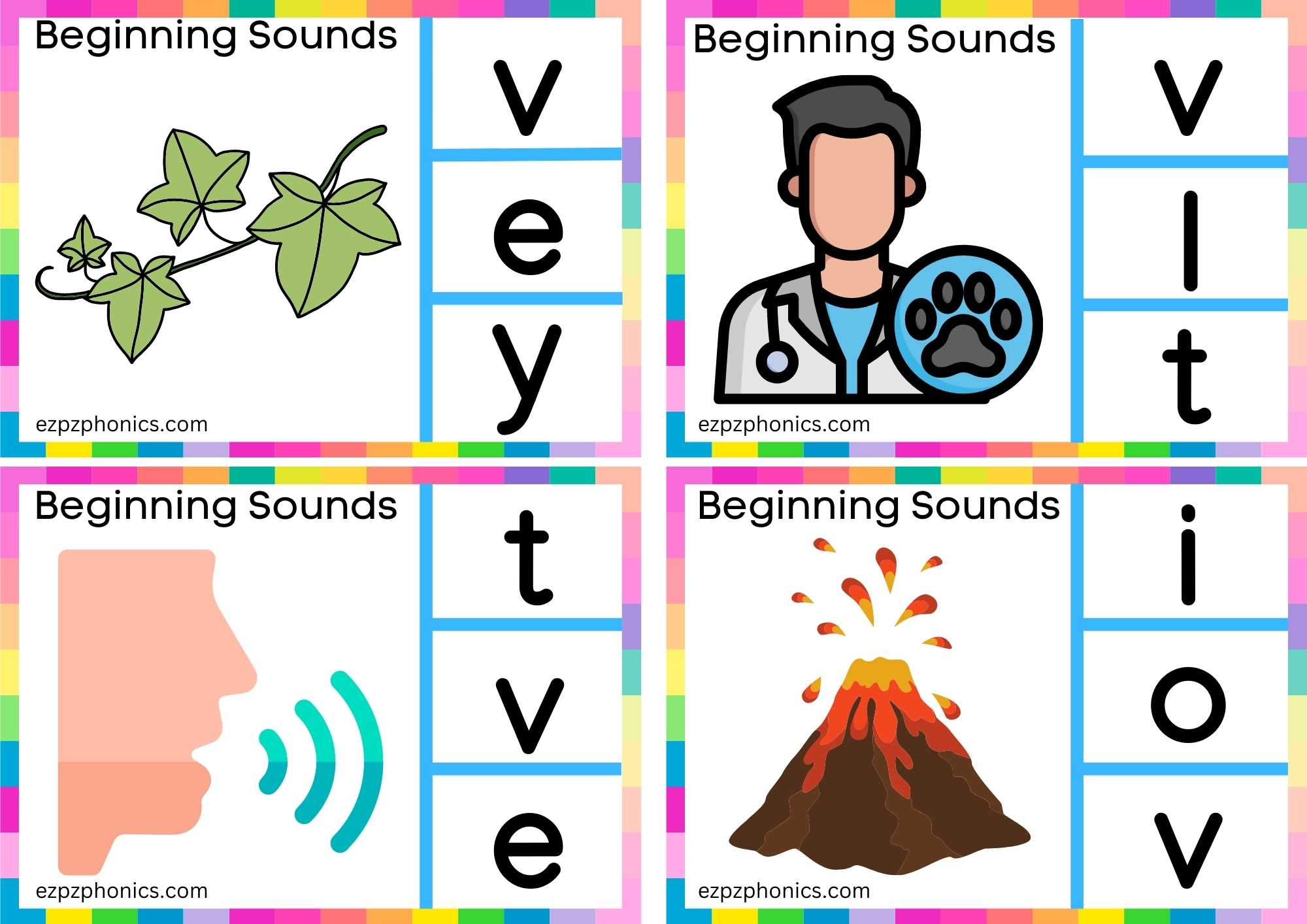 4 V Beginning Sound Clip Cards - ezpzphonics.com