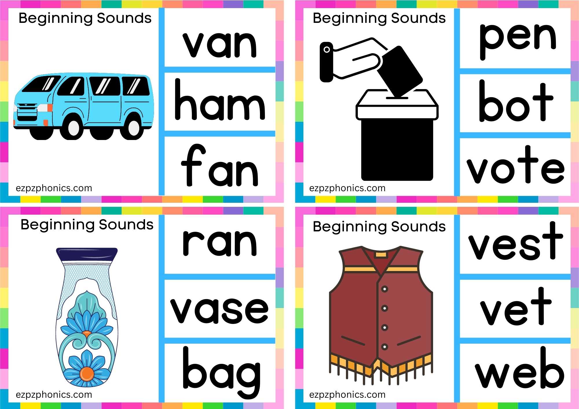 5 V Beginning Sound Clip Cards - ezpzphonics.com