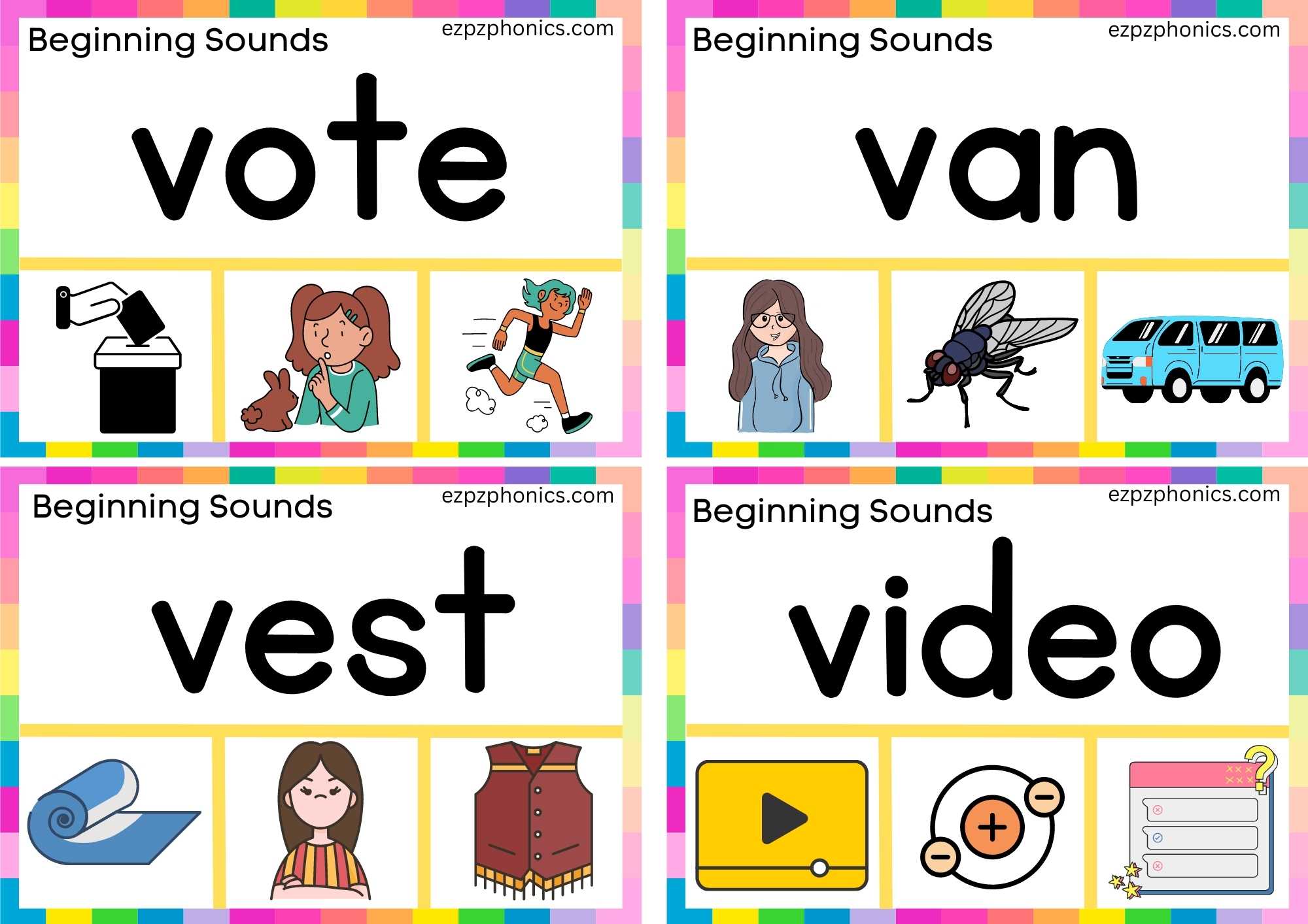 Letter V Beginning Sound Clip Cards Read the word then clip the correct ...