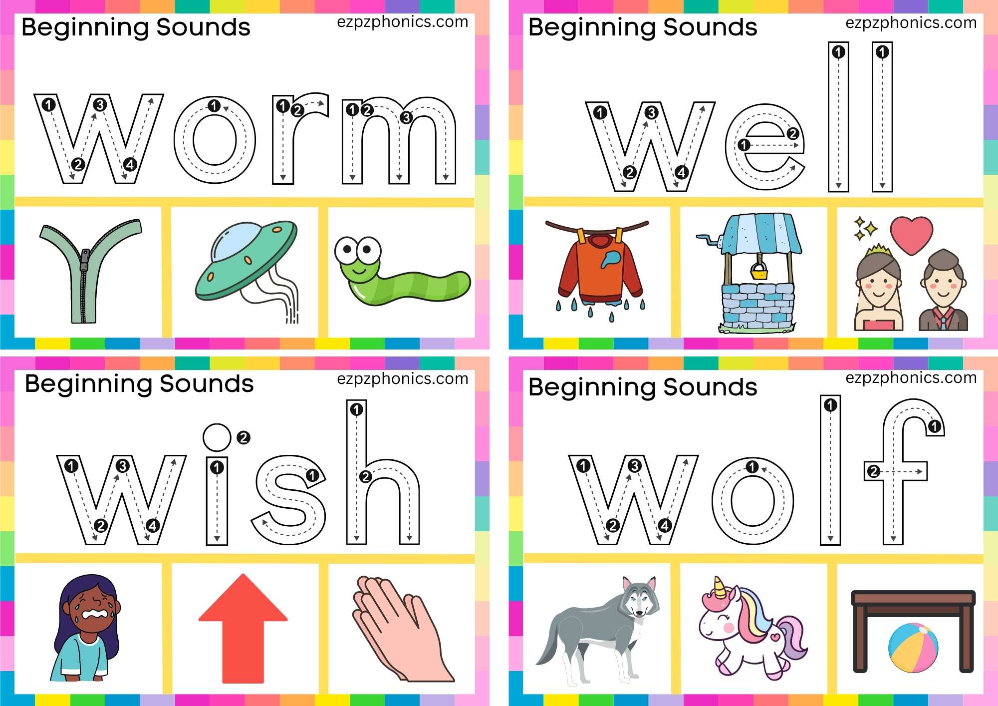 11 W Beginning Sound Clip Cards - ezpzphonics.com