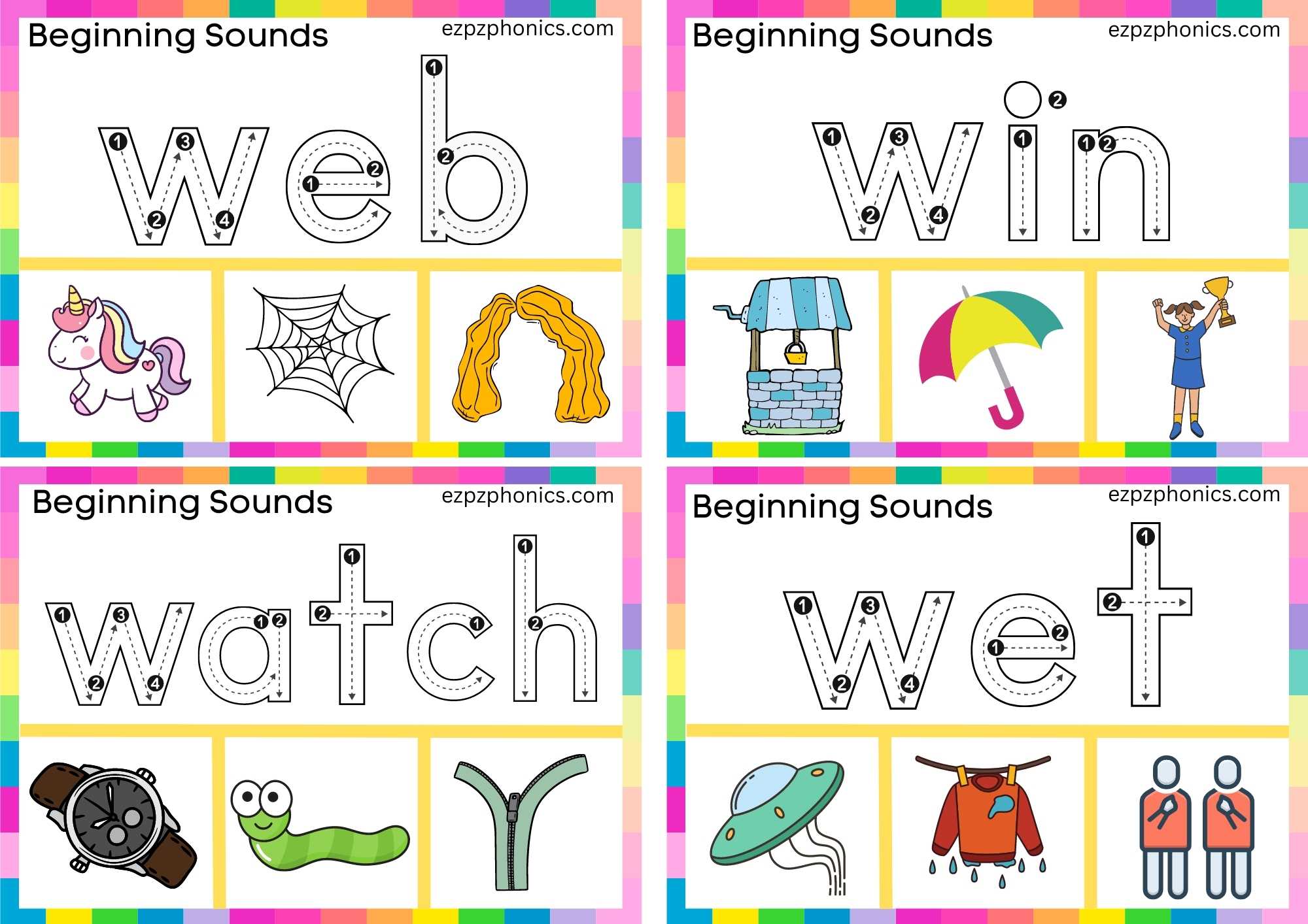 12 W Beginning Sound Clip Cards - ezpzphonics.com