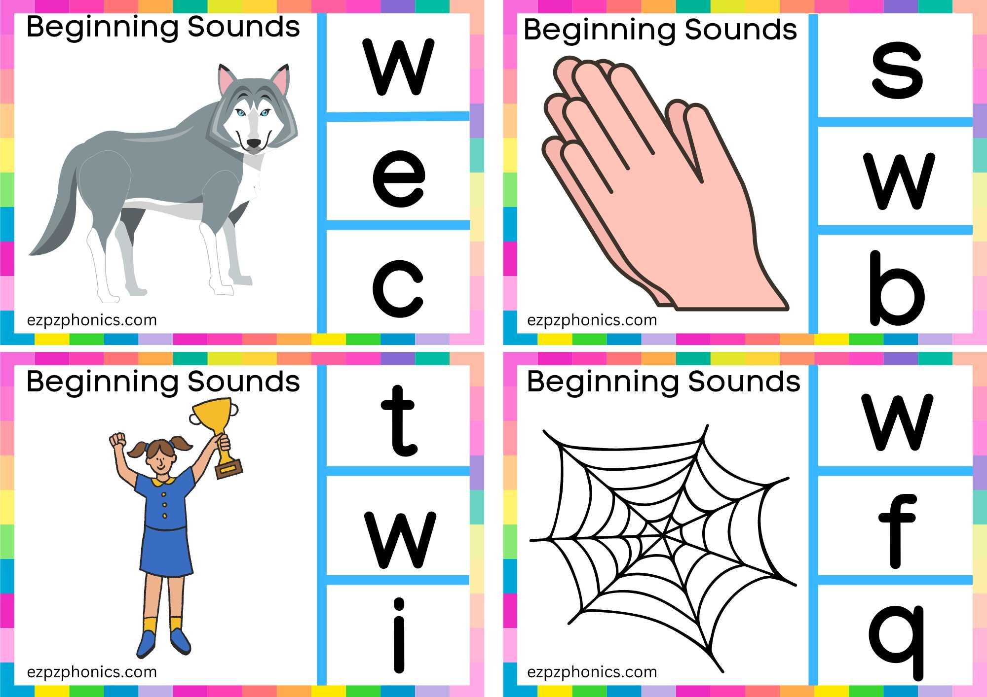 3 W Beginning Sound Clip Cards - ezpzphonics.com