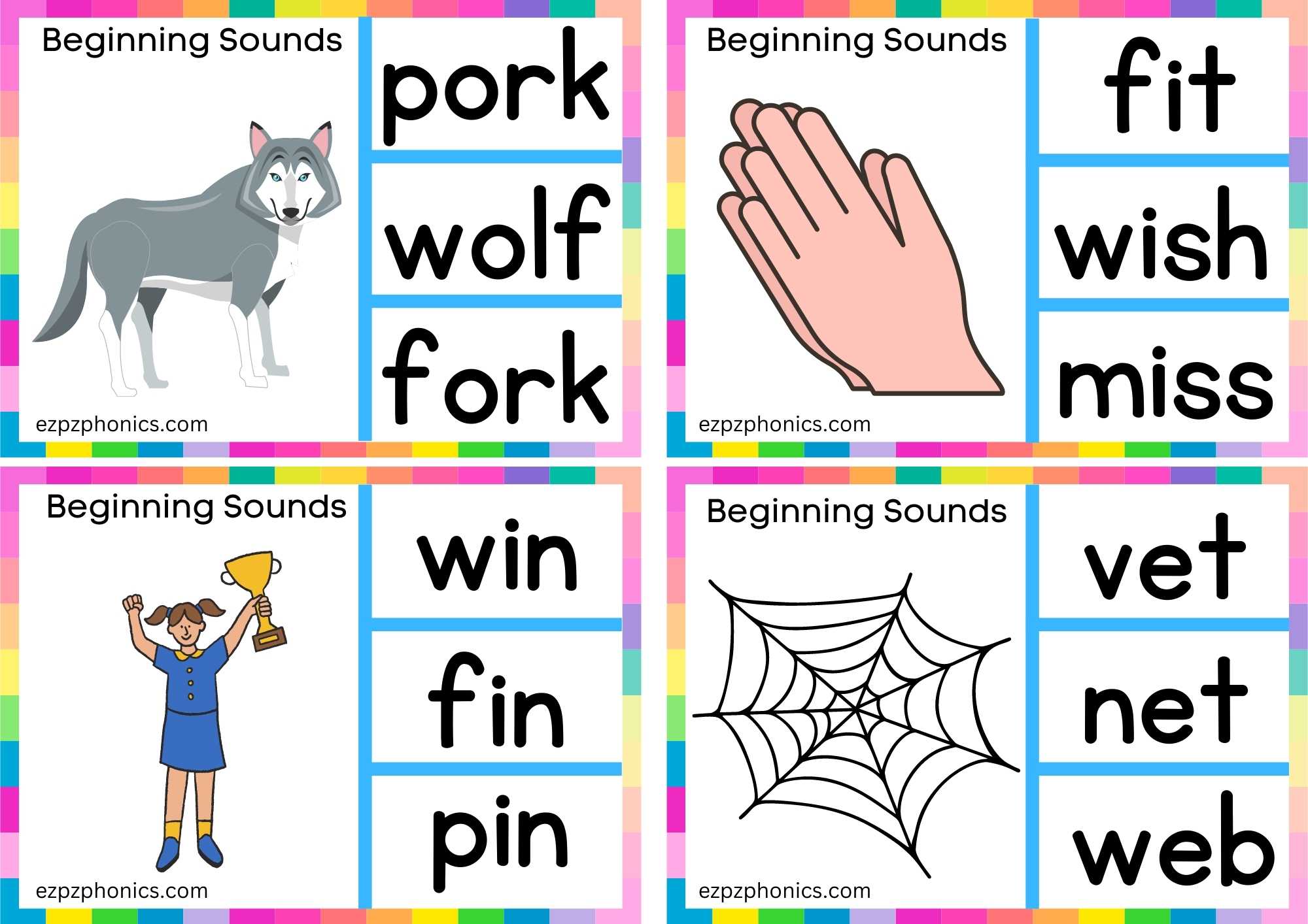 5 W Beginning Sound Clip Cards - ezpzphonics.com