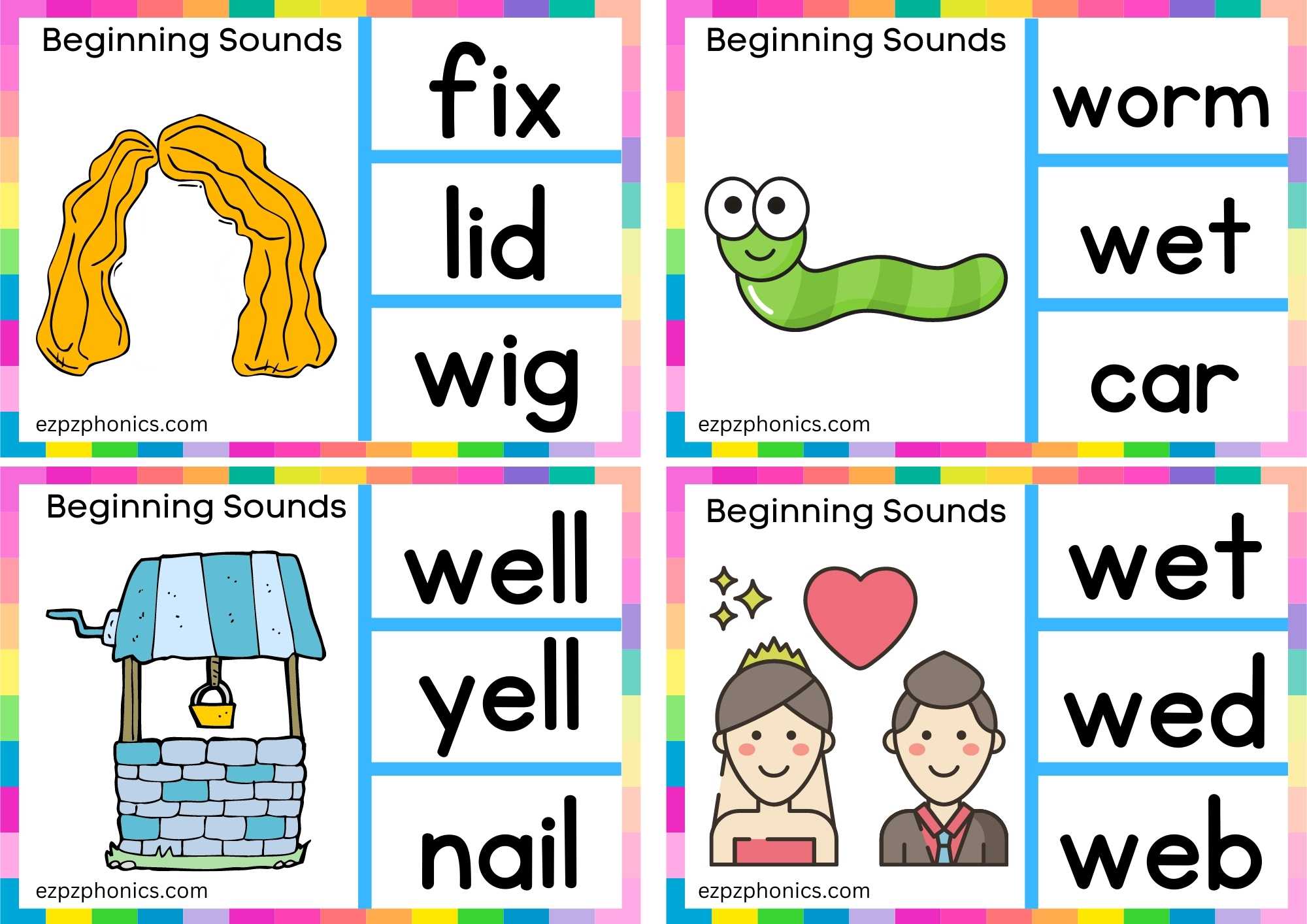 6 W Beginning Sound Clip Cards - ezpzphonics.com
