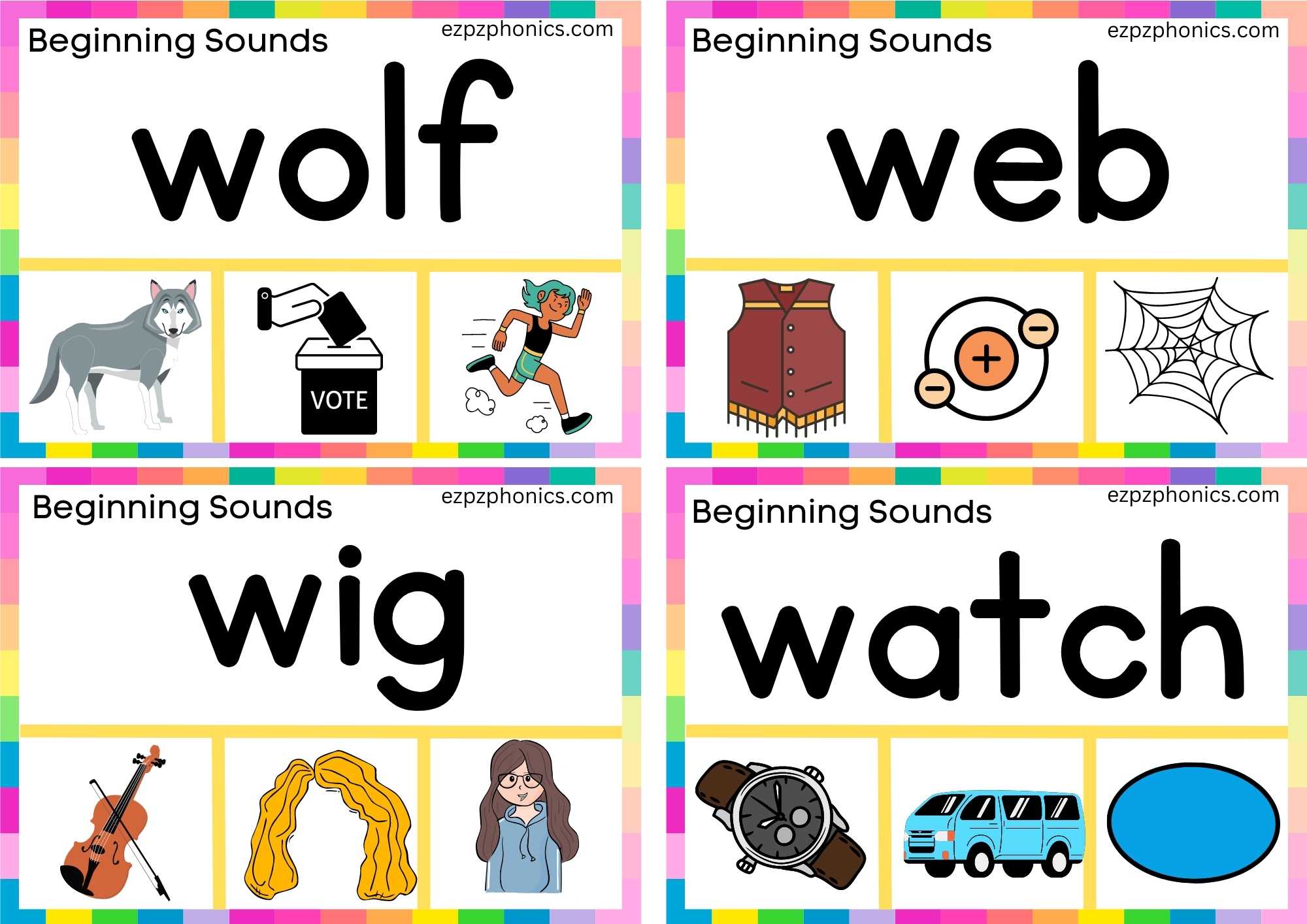 W Beginning Sound Clip Cards. Read the Word then Clip the Correct Image ...