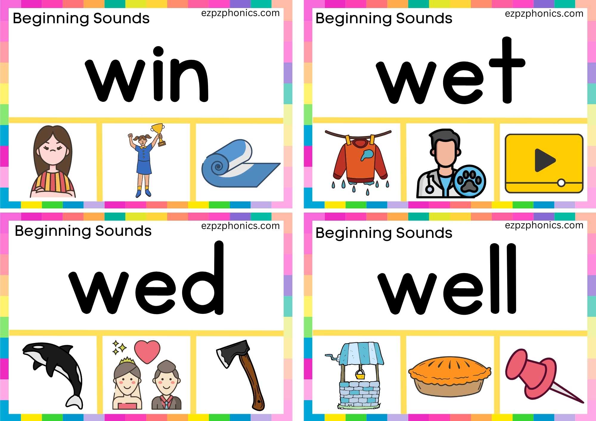 W Beginning Sound Clip Cards. Read the Word the Clip the Correct Image ...