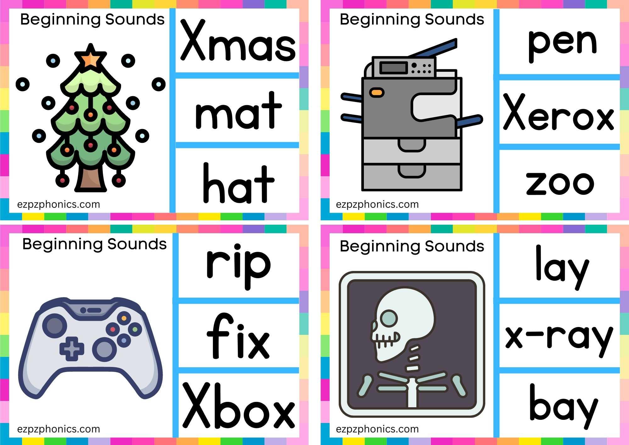 3 X Beginning Sound Clip Cards - ezpzphonics.com