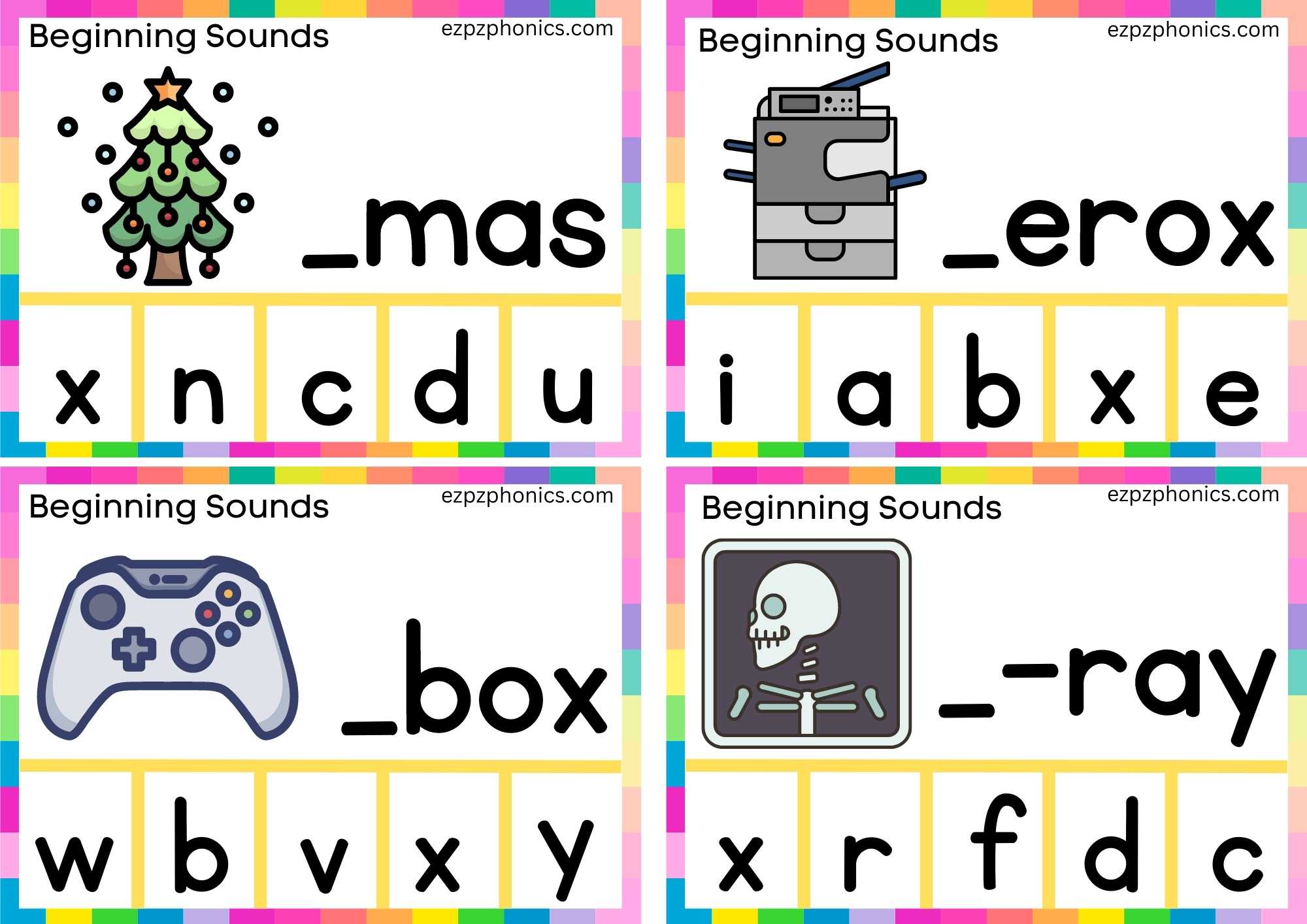 5 X Beginning Sound Clip Cards - ezpzphonics.com