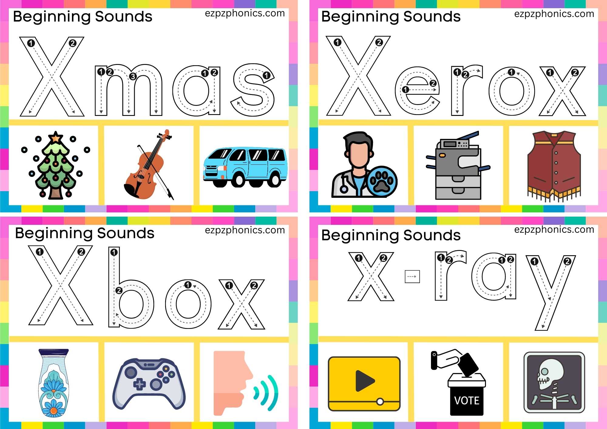 6 X Beginning Sound Clip Cards - ezpzphonics.com