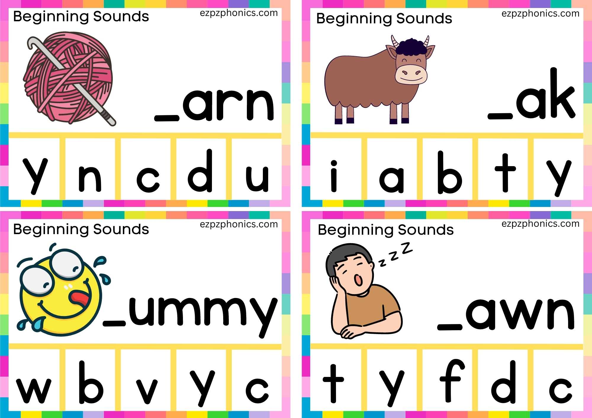 10 Y Beginning Sound Clip Cards - ezpzphonics.com