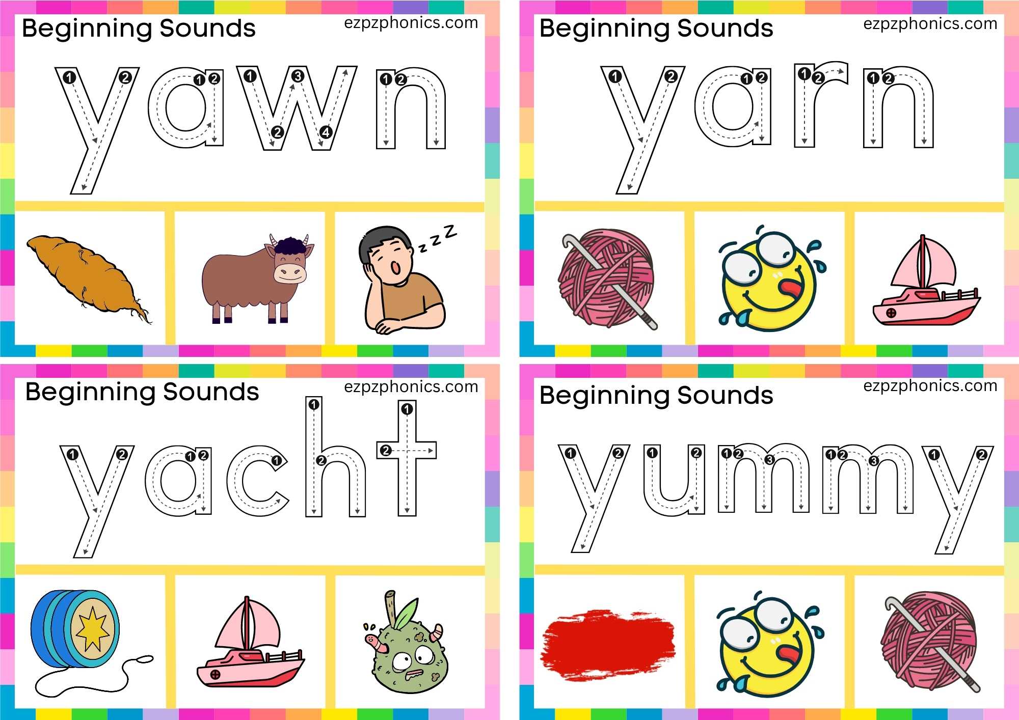 11 Y Beginning Sound Clip Cards - ezpzphonics.com