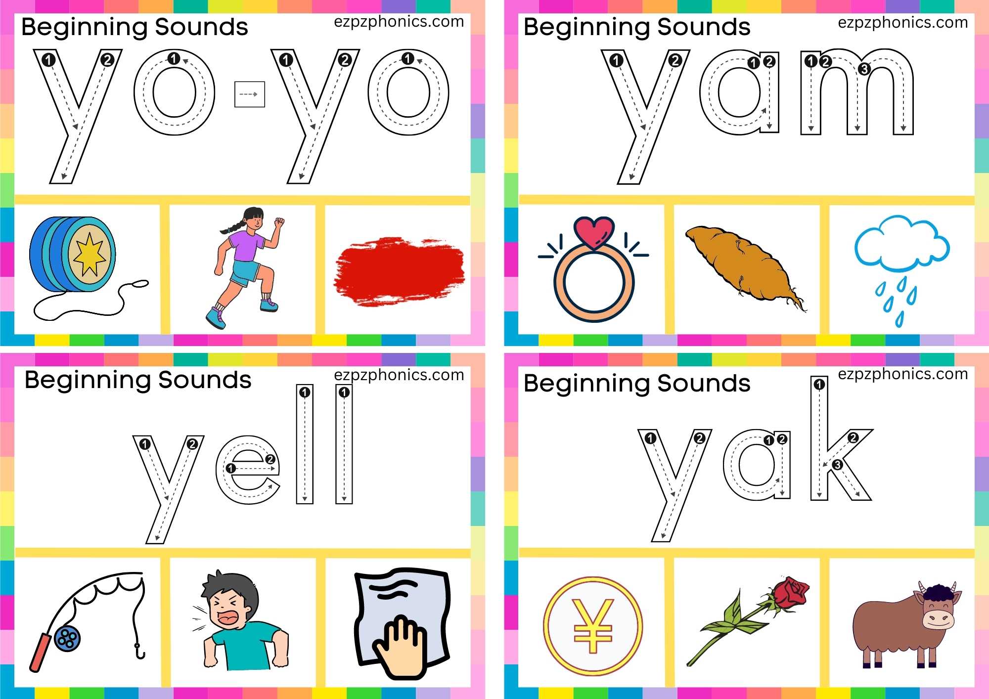 12 Y Beginning Sound Clip Cards - ezpzphonics.com