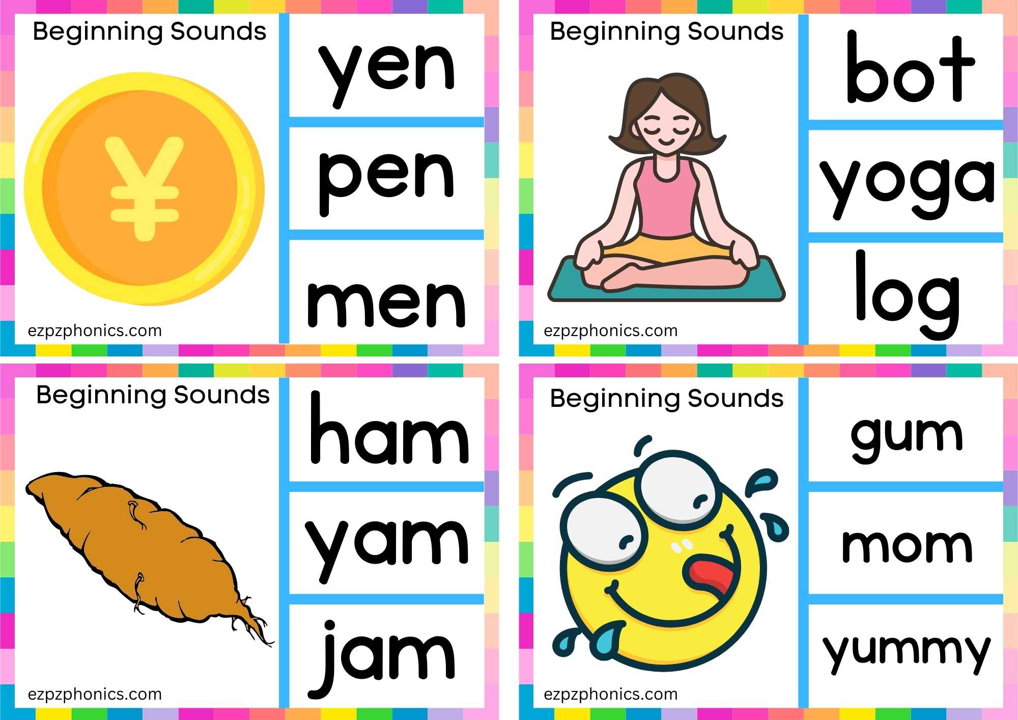5 Y Beginning Sound Clip Cards - ezpzphonics.com