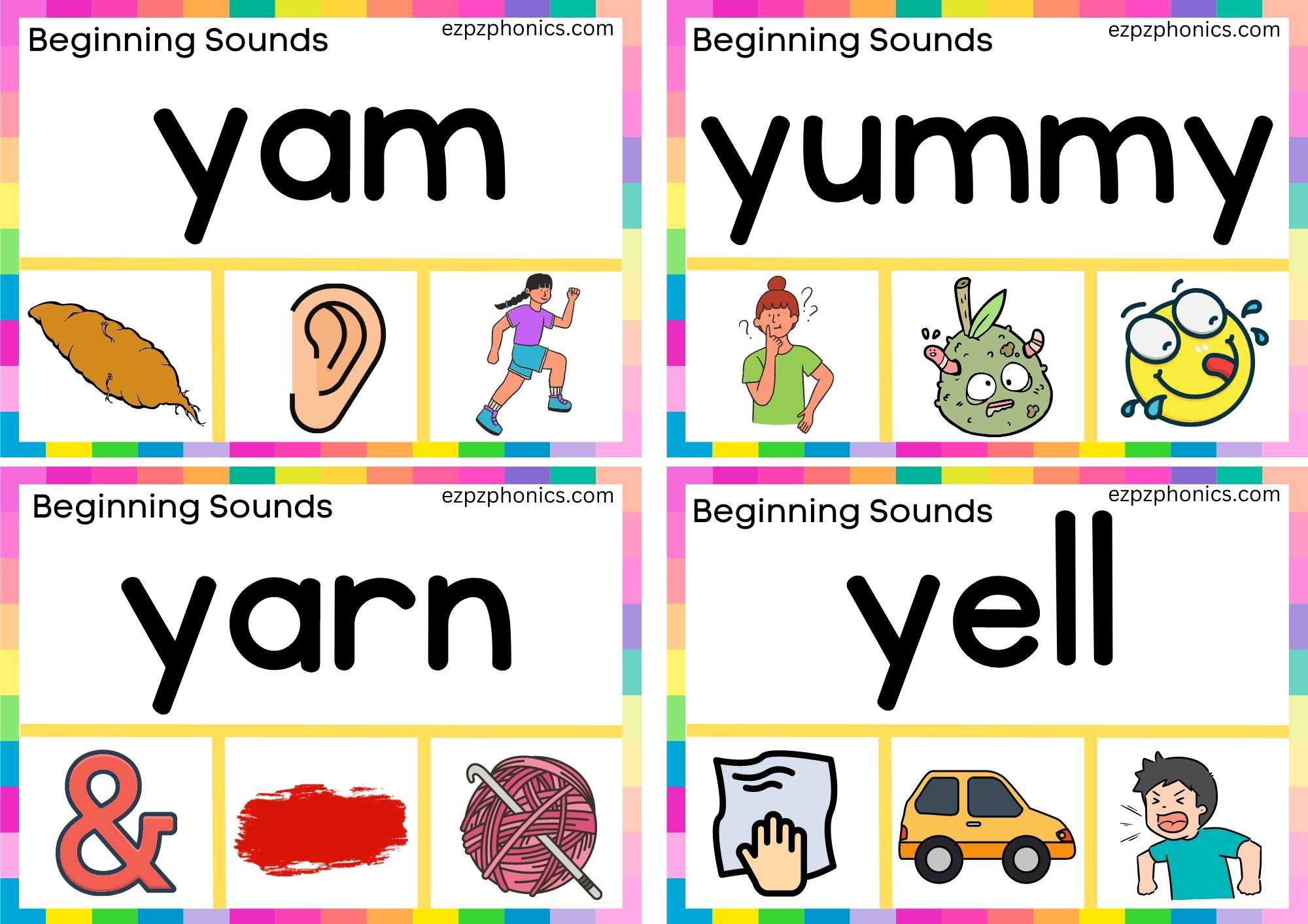 Y Beginning Sound Clip Cards. Read the Word then Clip the Correct Image ...