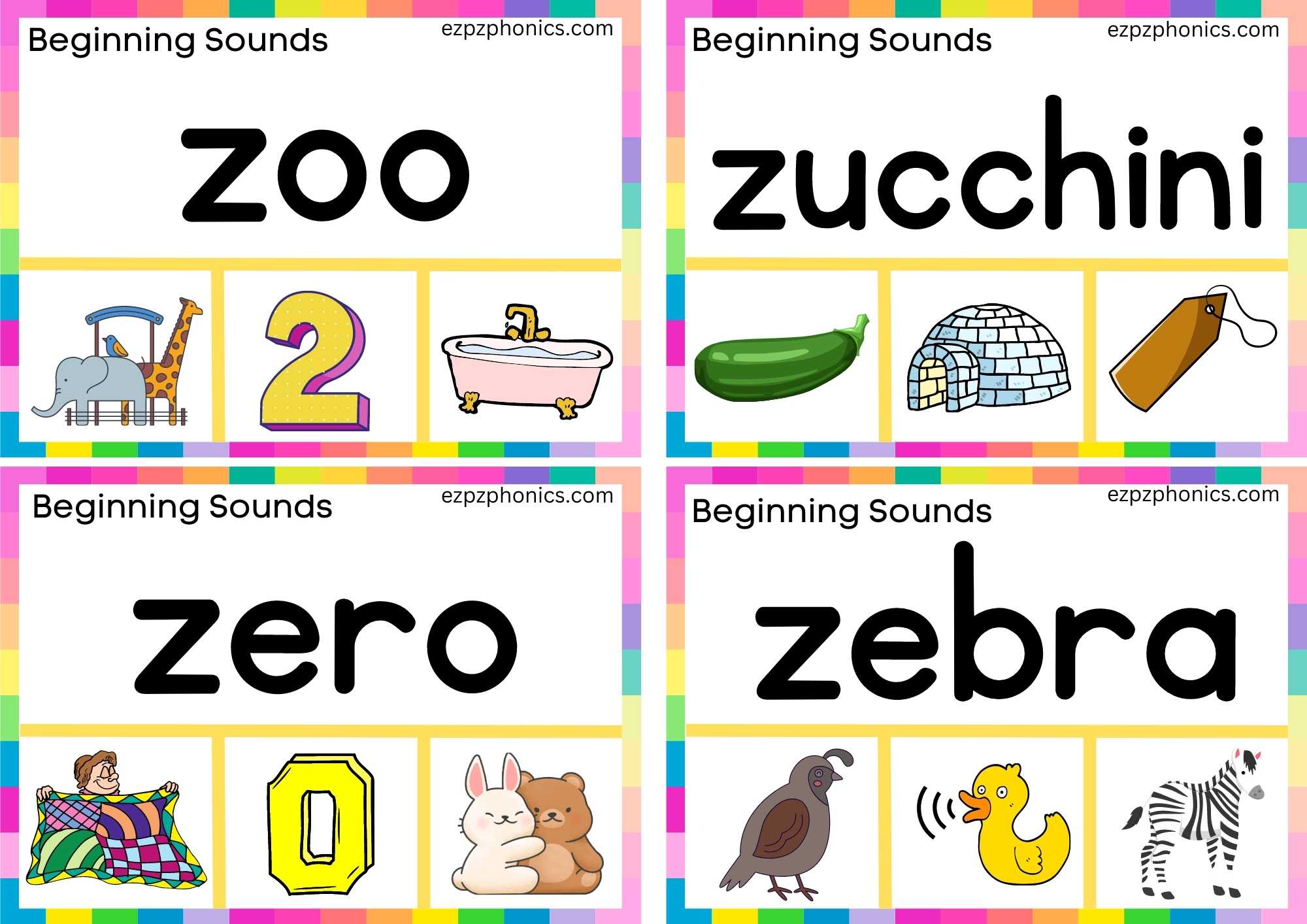 Z Beginning Sound Clip Cards. Read the Word then Clip the Correct Image ...