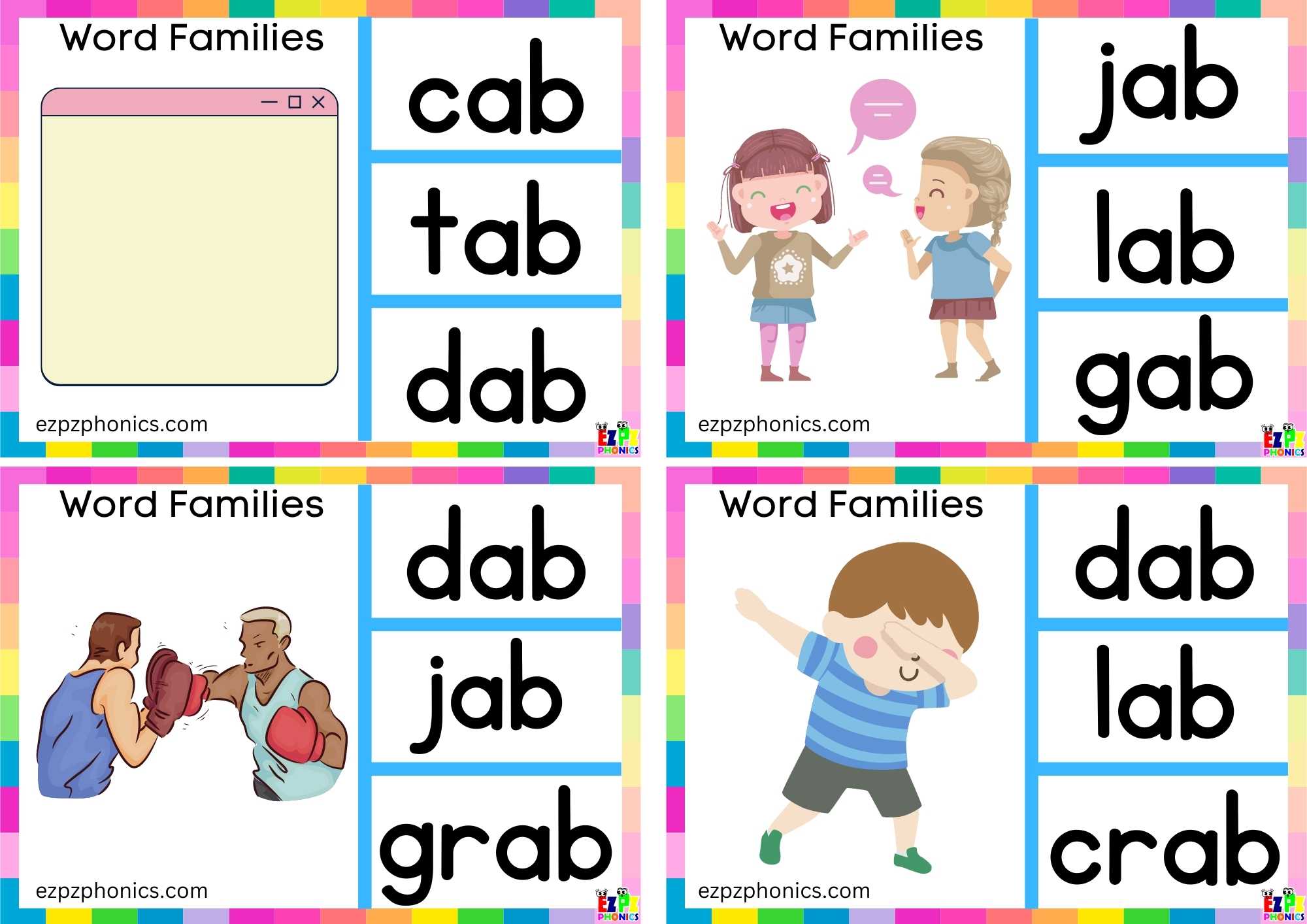 ab Word Family Look at the Images and Clip the Correct Word. Clip Card ...