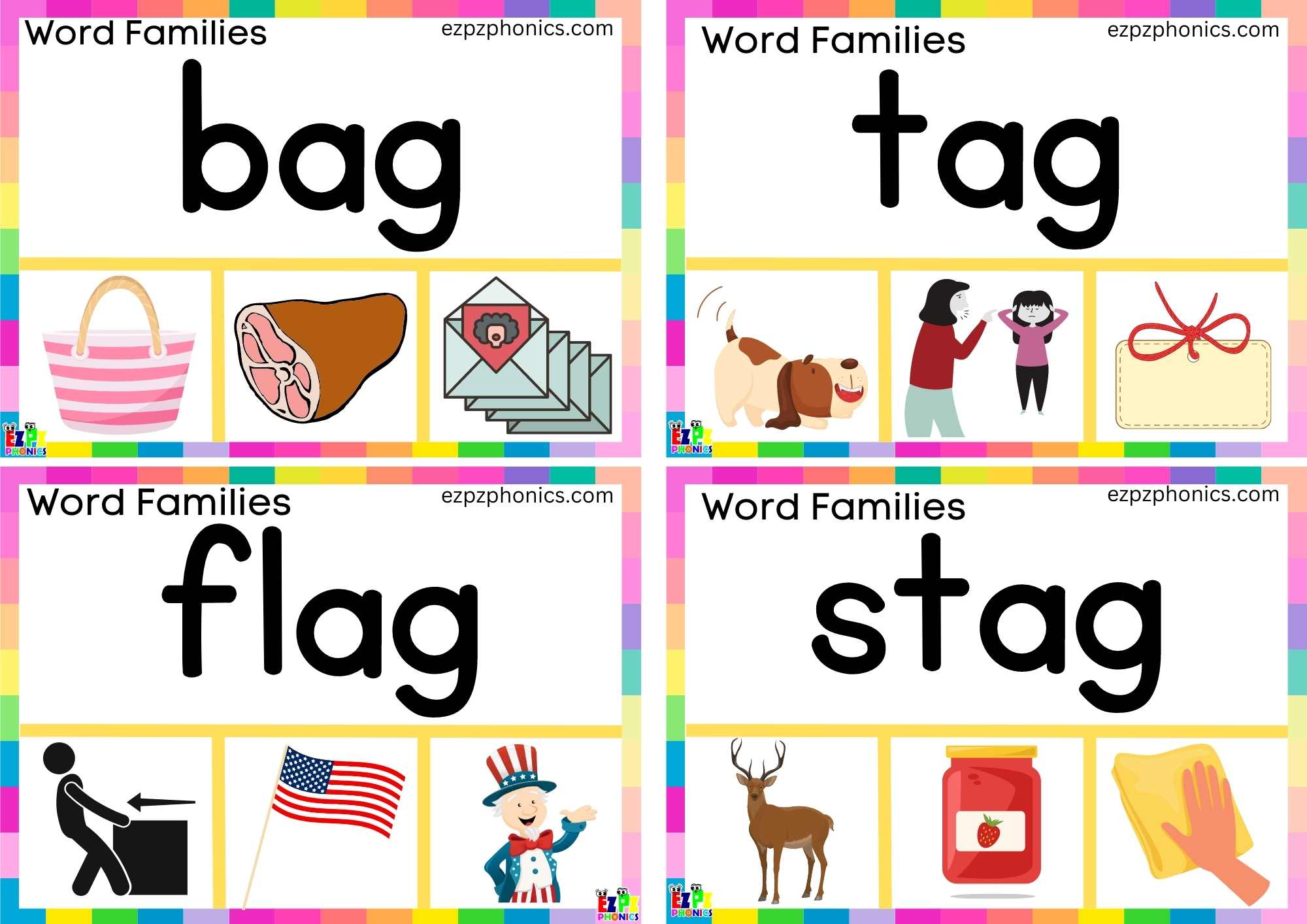 Read the word and clip the correct image. Clip Cards for Word Family ag ...