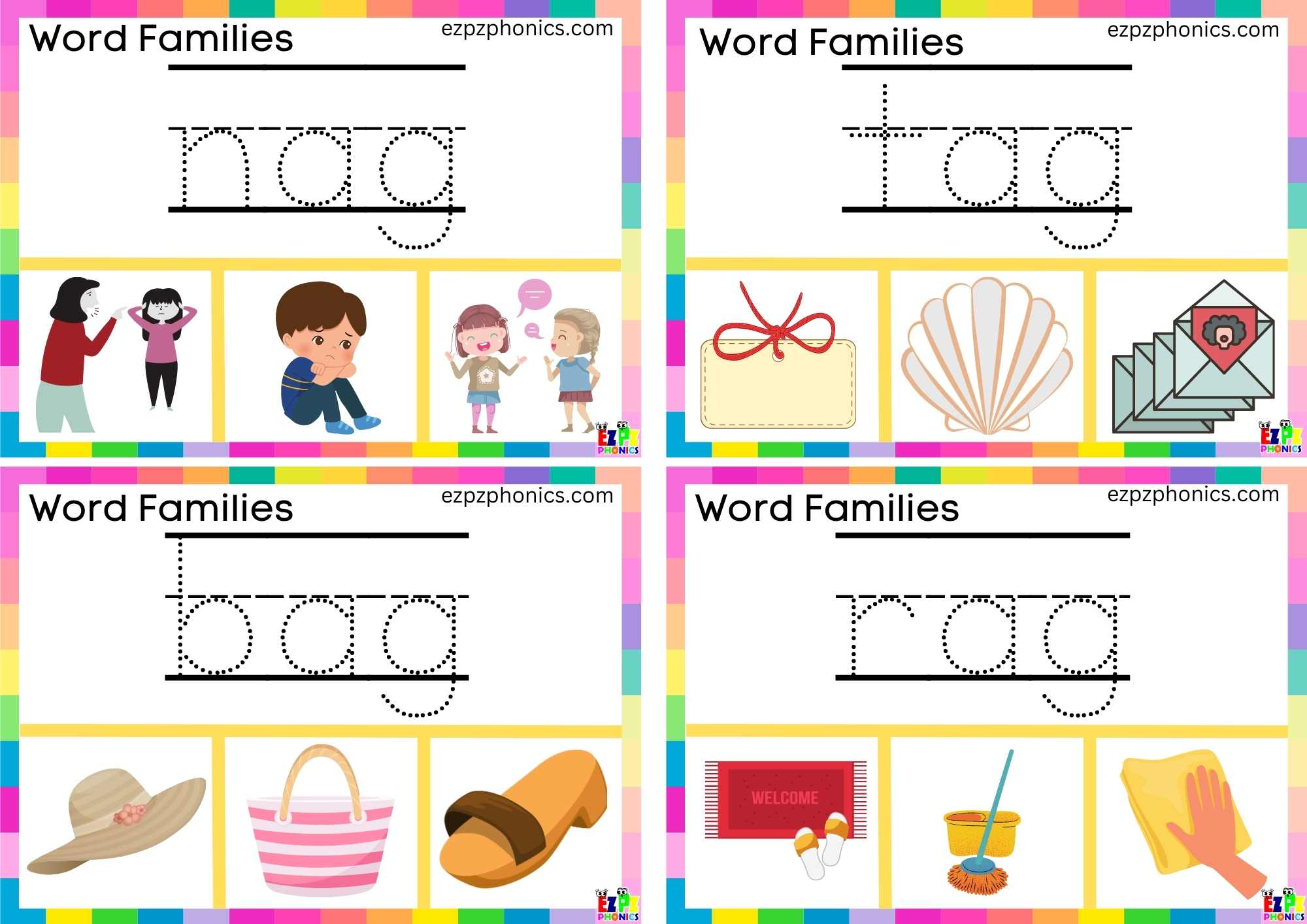 Word Family ag Clip Cards write the word and clip the correct image ...