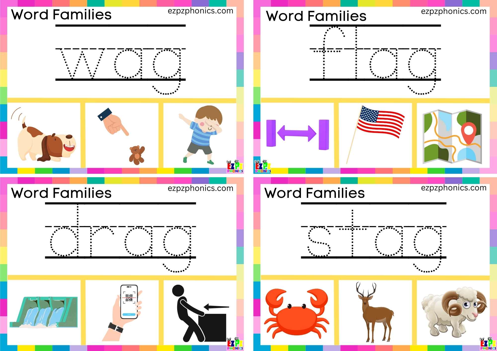 Word Family ag Clip Cards write the word and clip the correct image ...