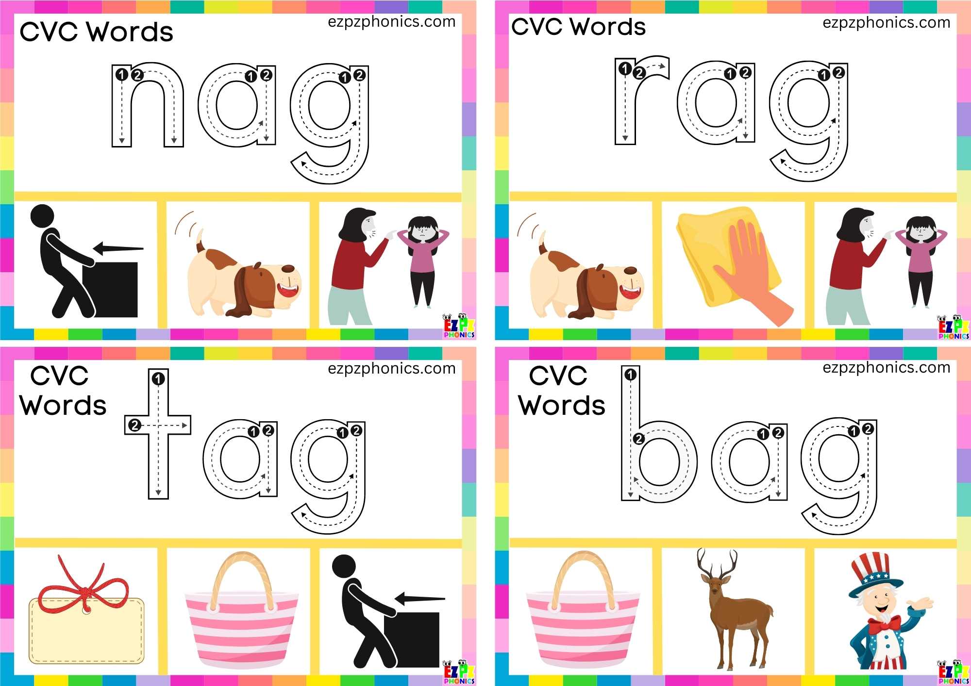Word Family ag Clip Cards Trace the word and clip the correct image ...