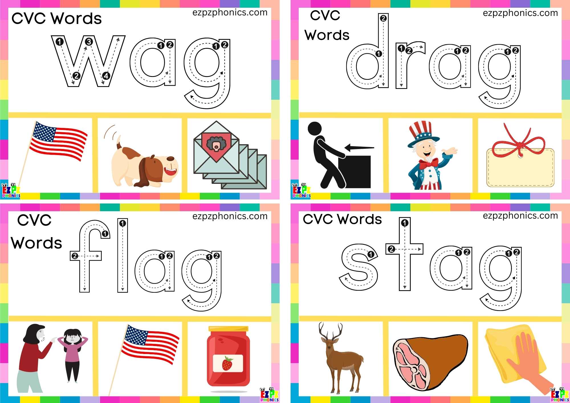 Word Family ag Clip Cards Trace the word and clip the correct image ...
