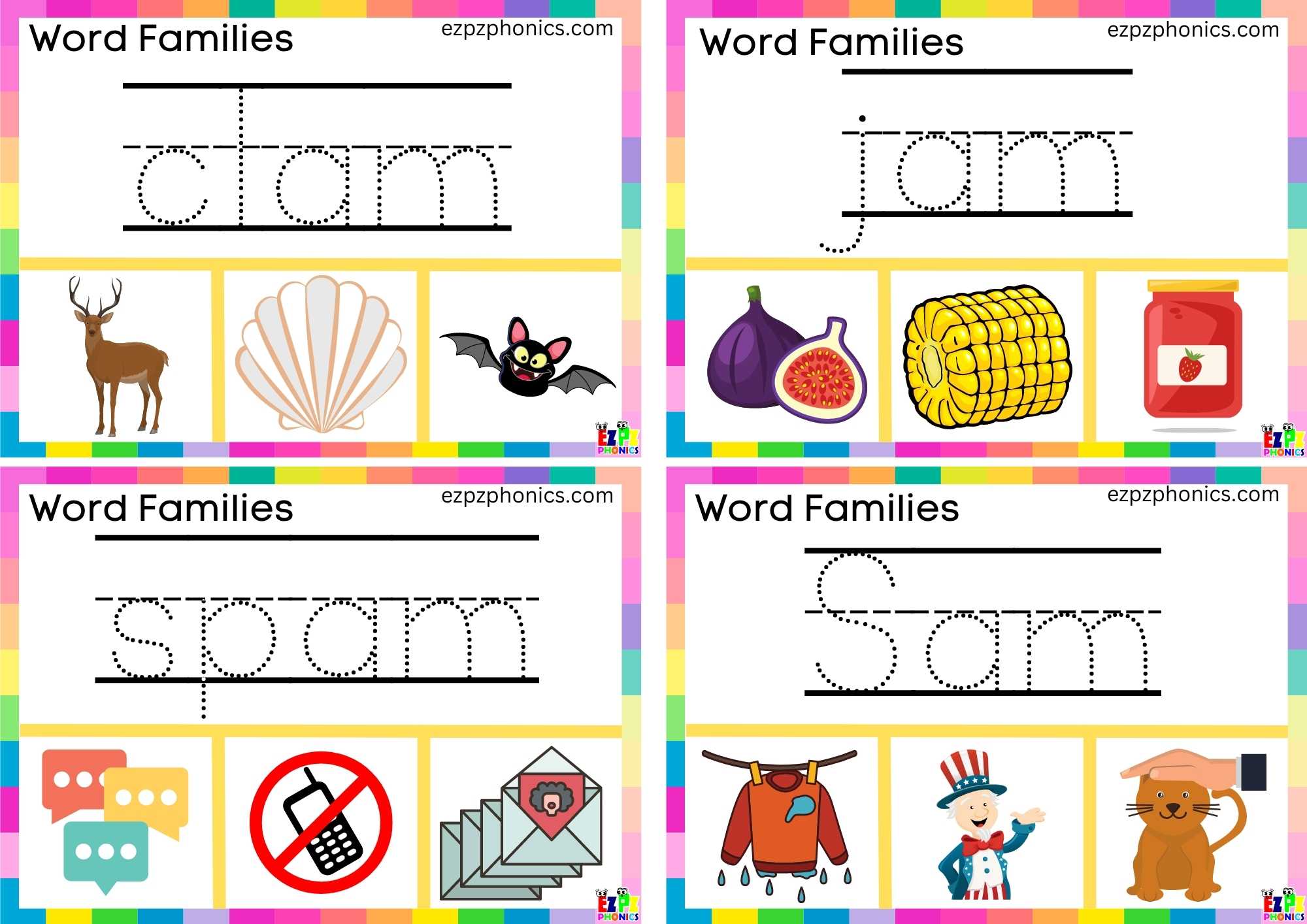 Word Family am Write the words and clip the image clip cards set 2 ...