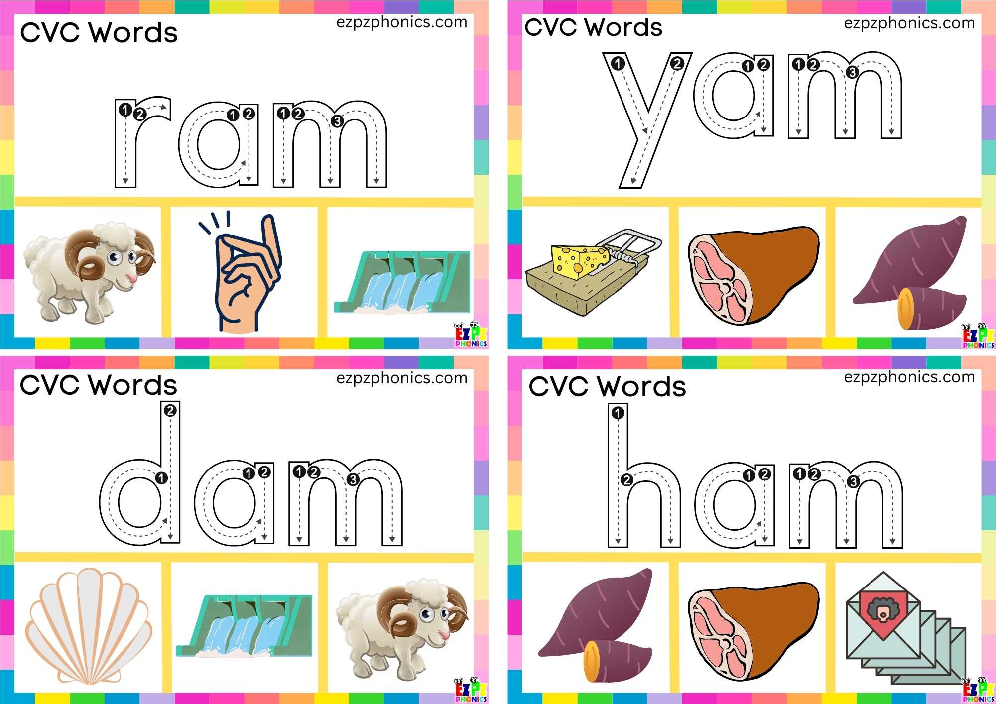 Word Family am trace the word and clip the correct image. Clip cards ...