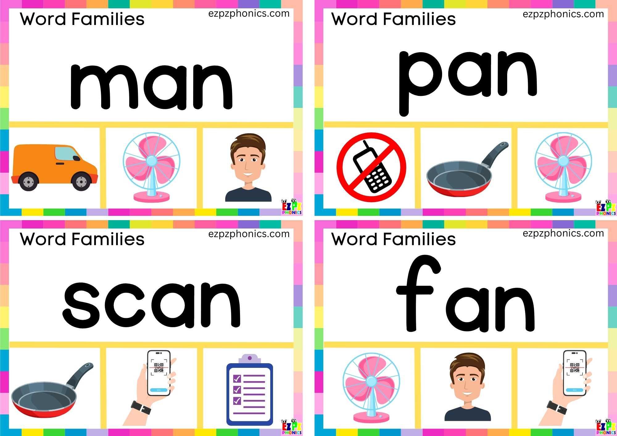 Read the word and clip the correct image. Clip Cards for Word Family an ...