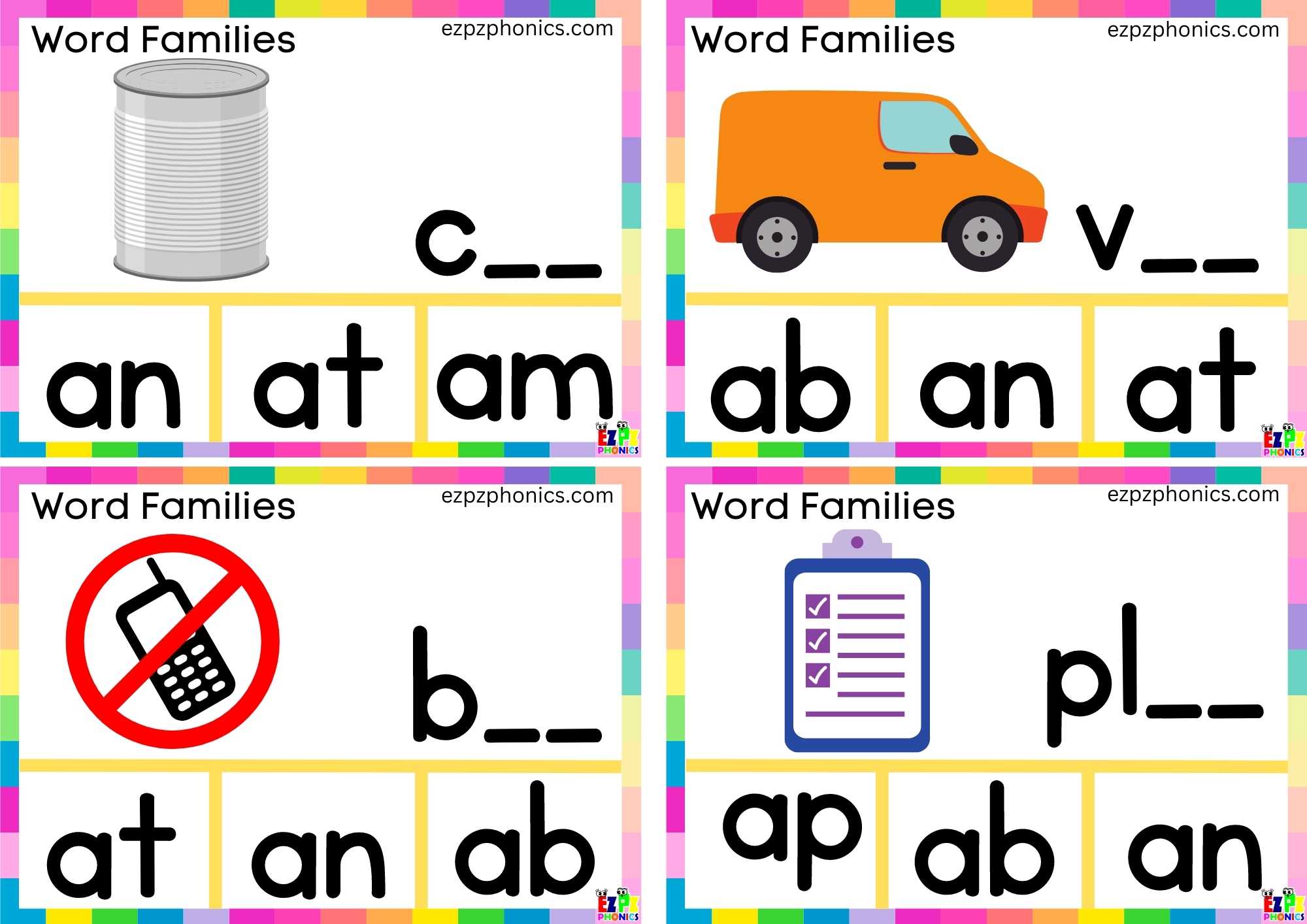 Word Family an Finish the word and clip the correct letters. Includes ...