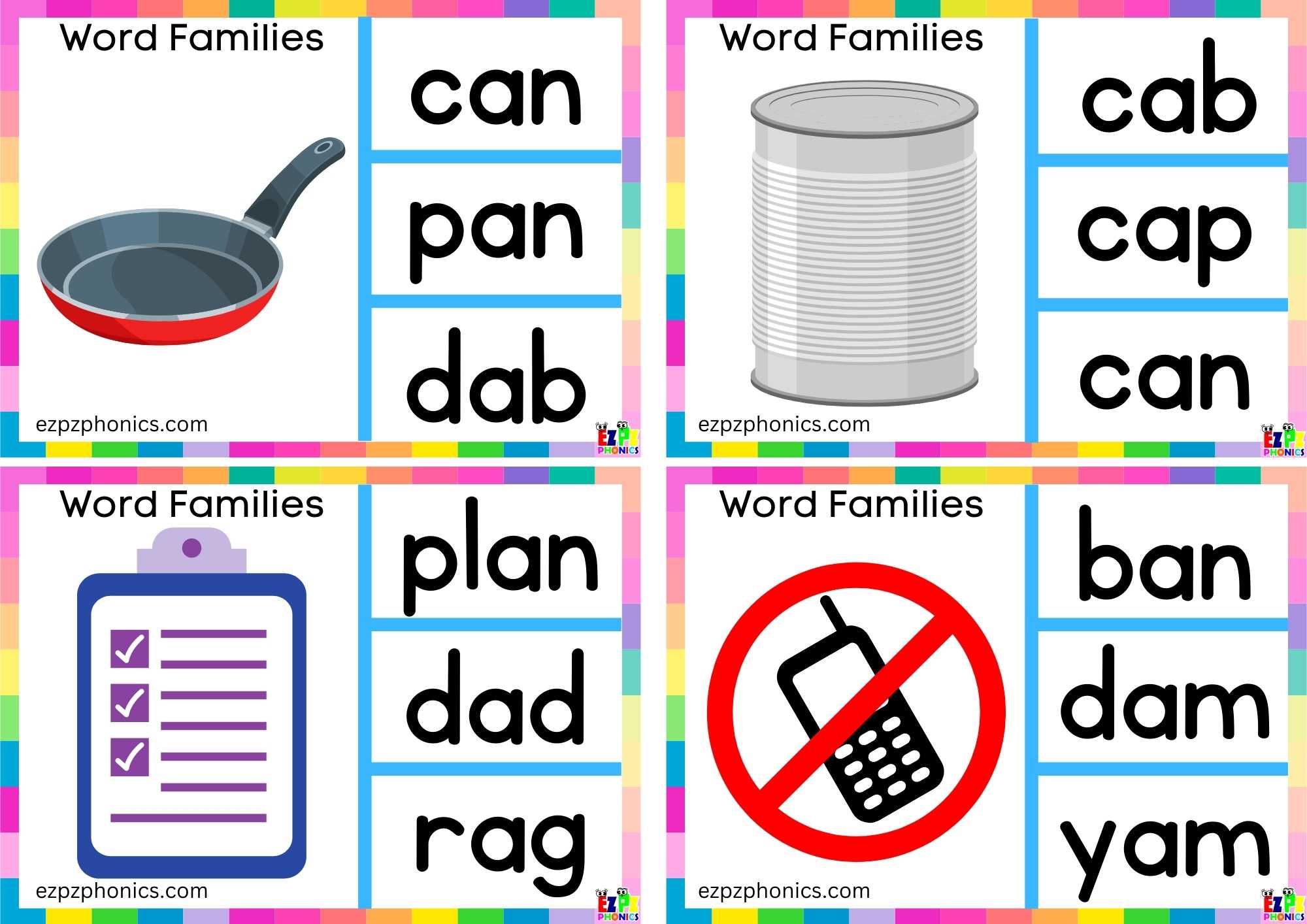 Word Family an Look at the image and clip the correct words clip cards ...