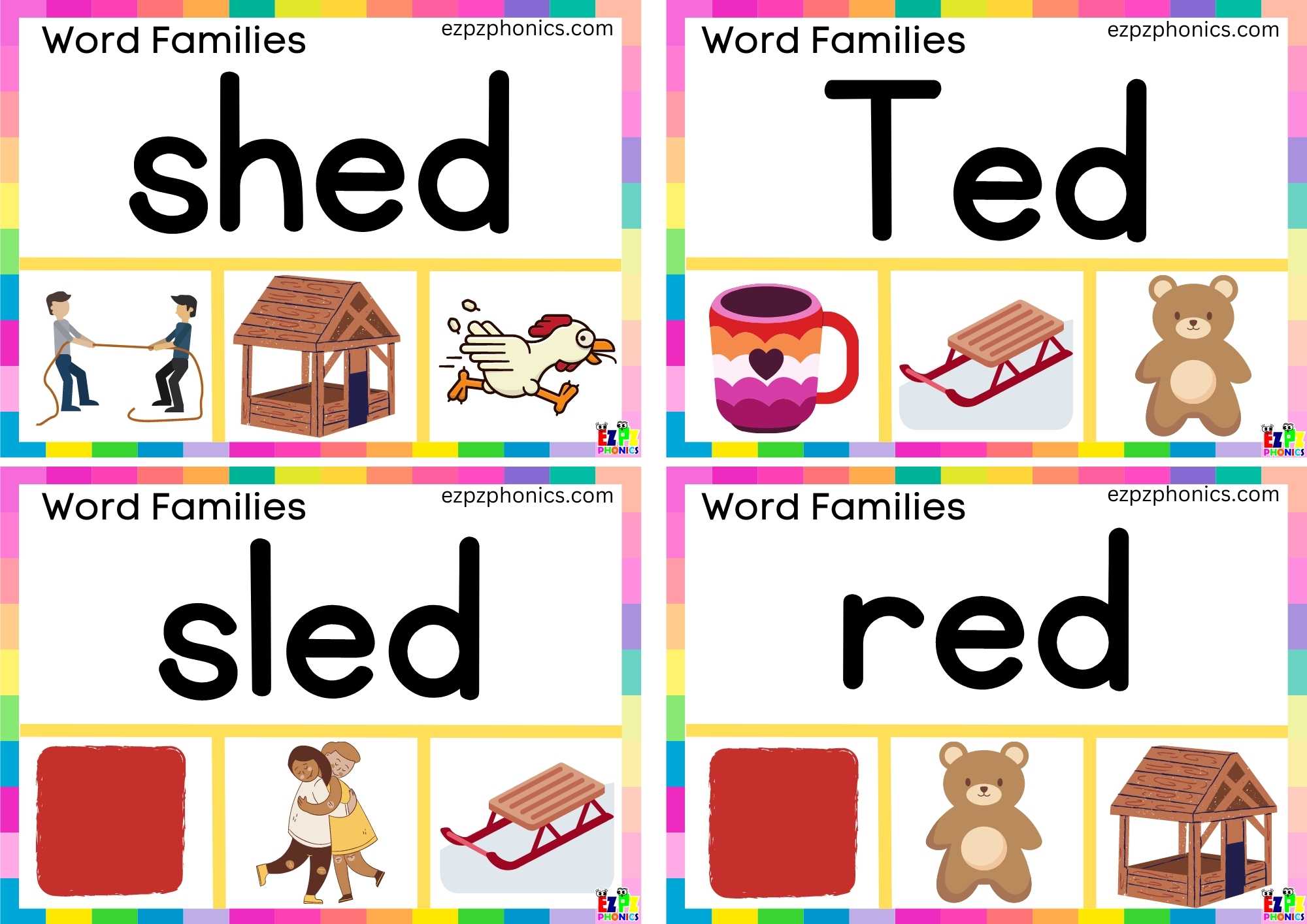 Read the word and clip the correct image Clip cards Word Family ed ...