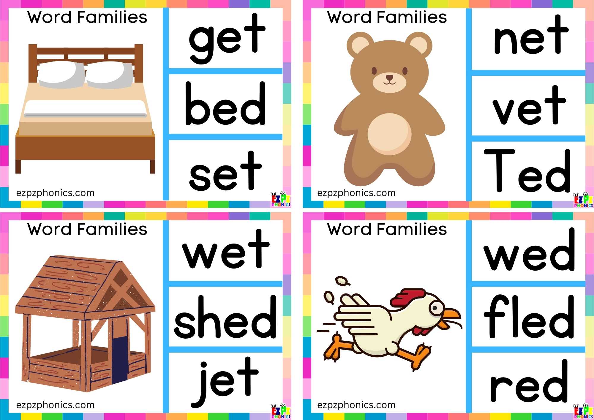 ed Word Family Look at the image and clip the correct word clip cards ...